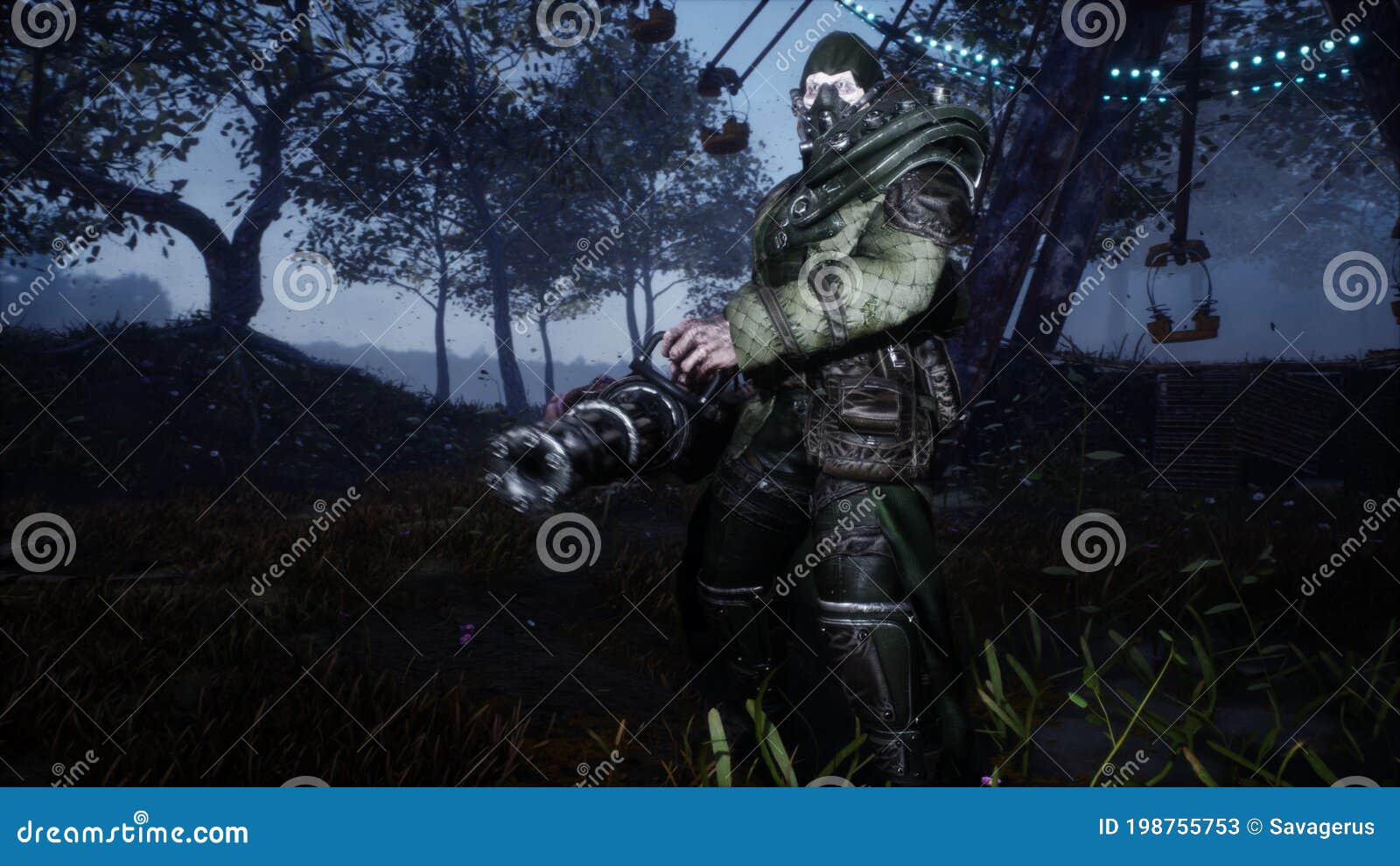 A Surviving Soldier With A Machine Gun Fights Monsters In A Post ...