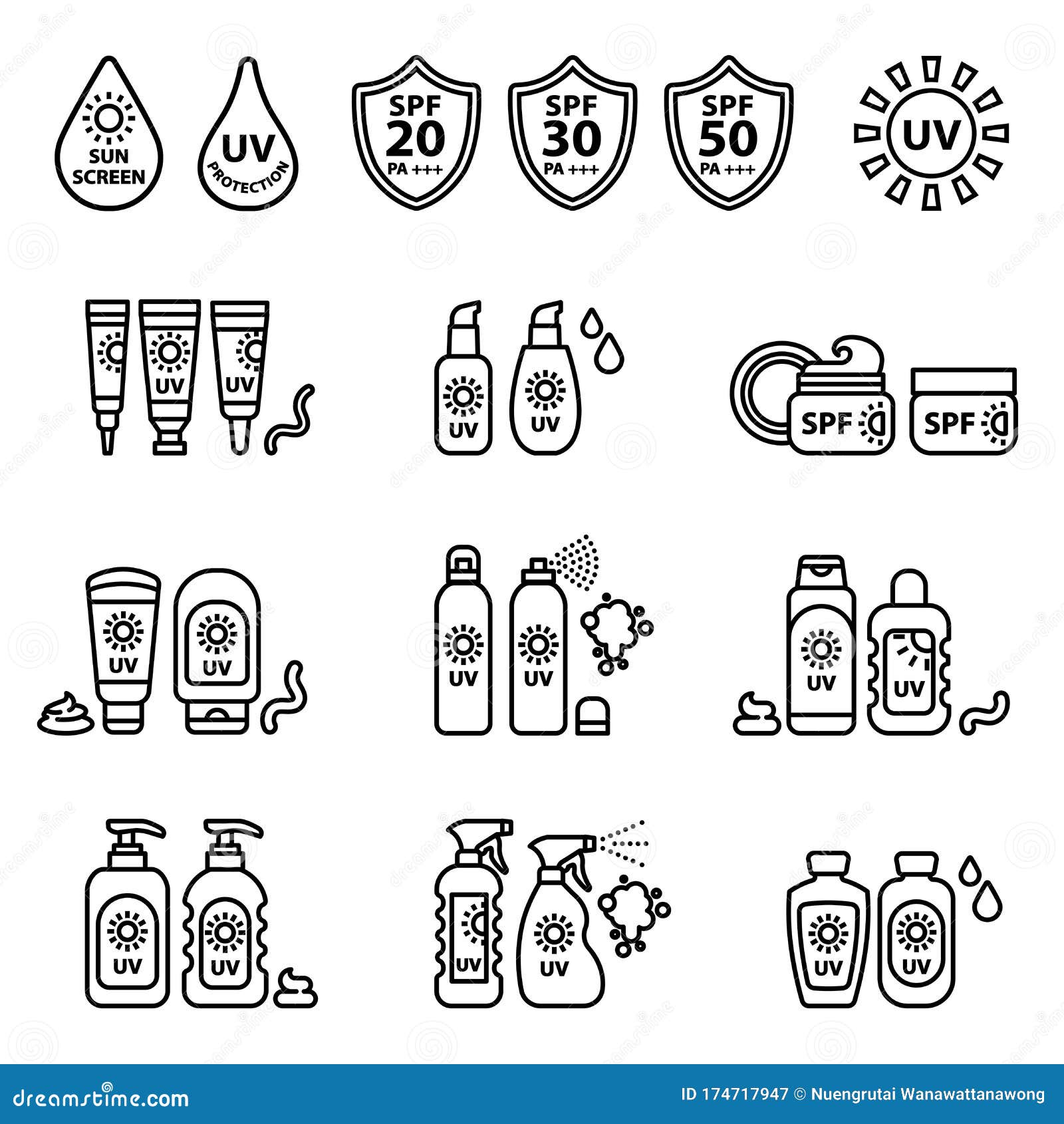Sunscreen Bottle Set. Vector of Plastic Container, Cream Packaging for ...