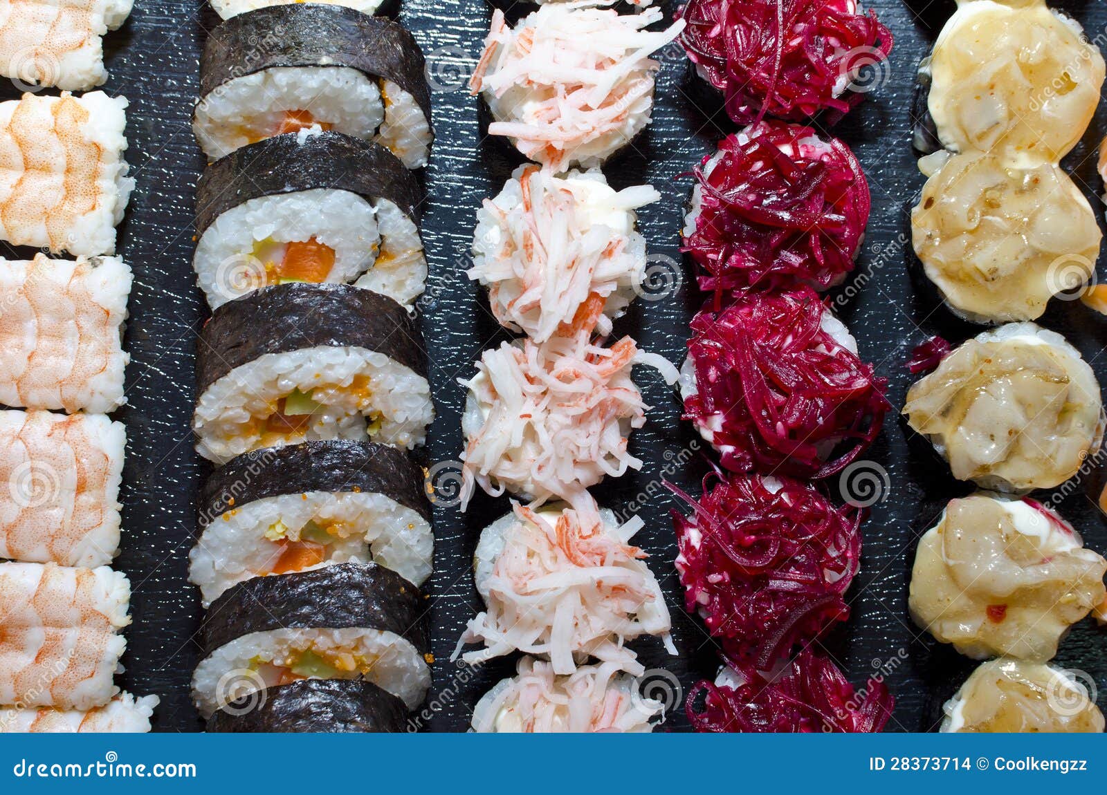 Sushi 5 row stock photo. Image of diet, meal, dish, asia - 28373714