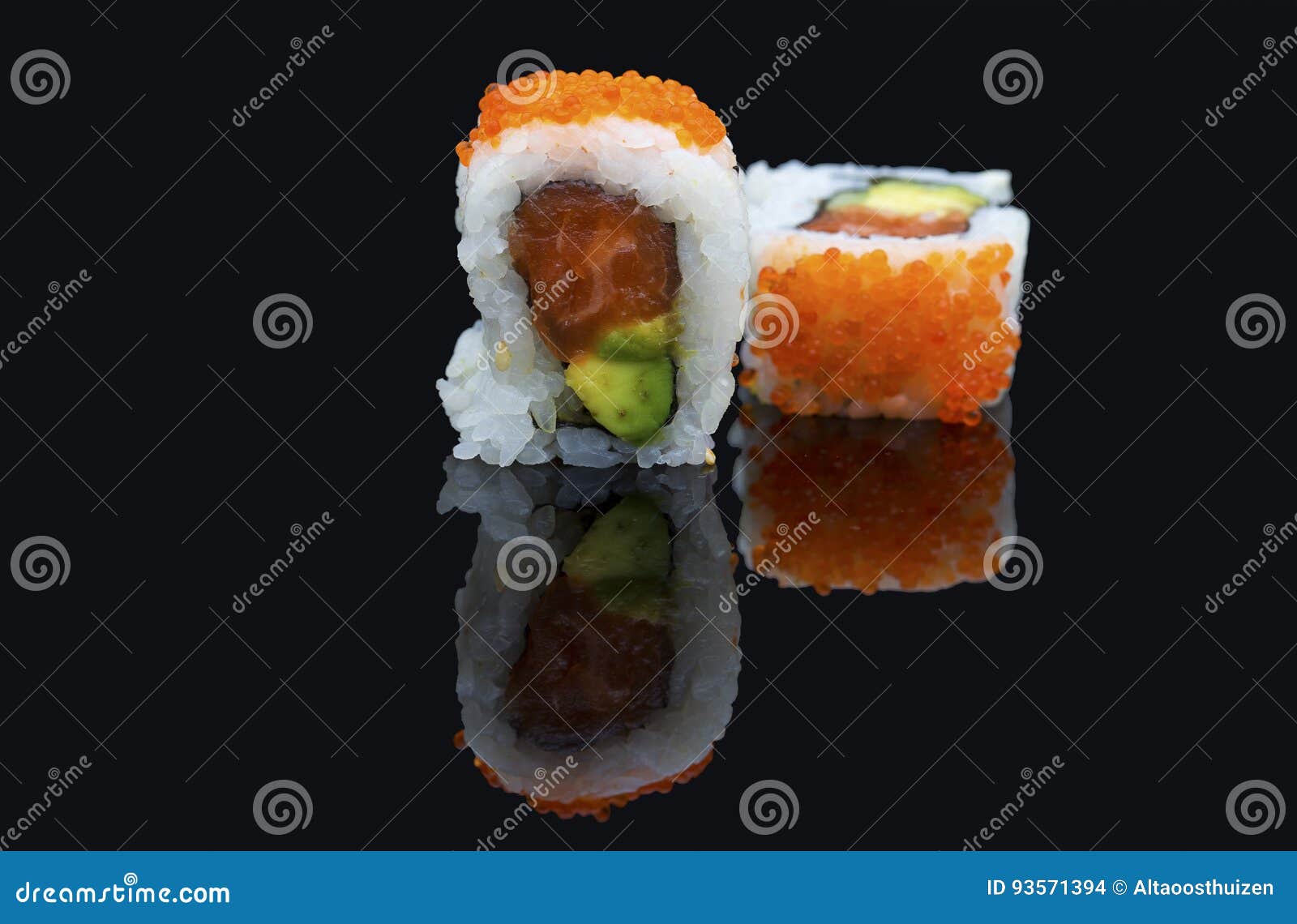 Sushi Arranged on a Shiny Black Surface Looking Delicious Stock Photo ...