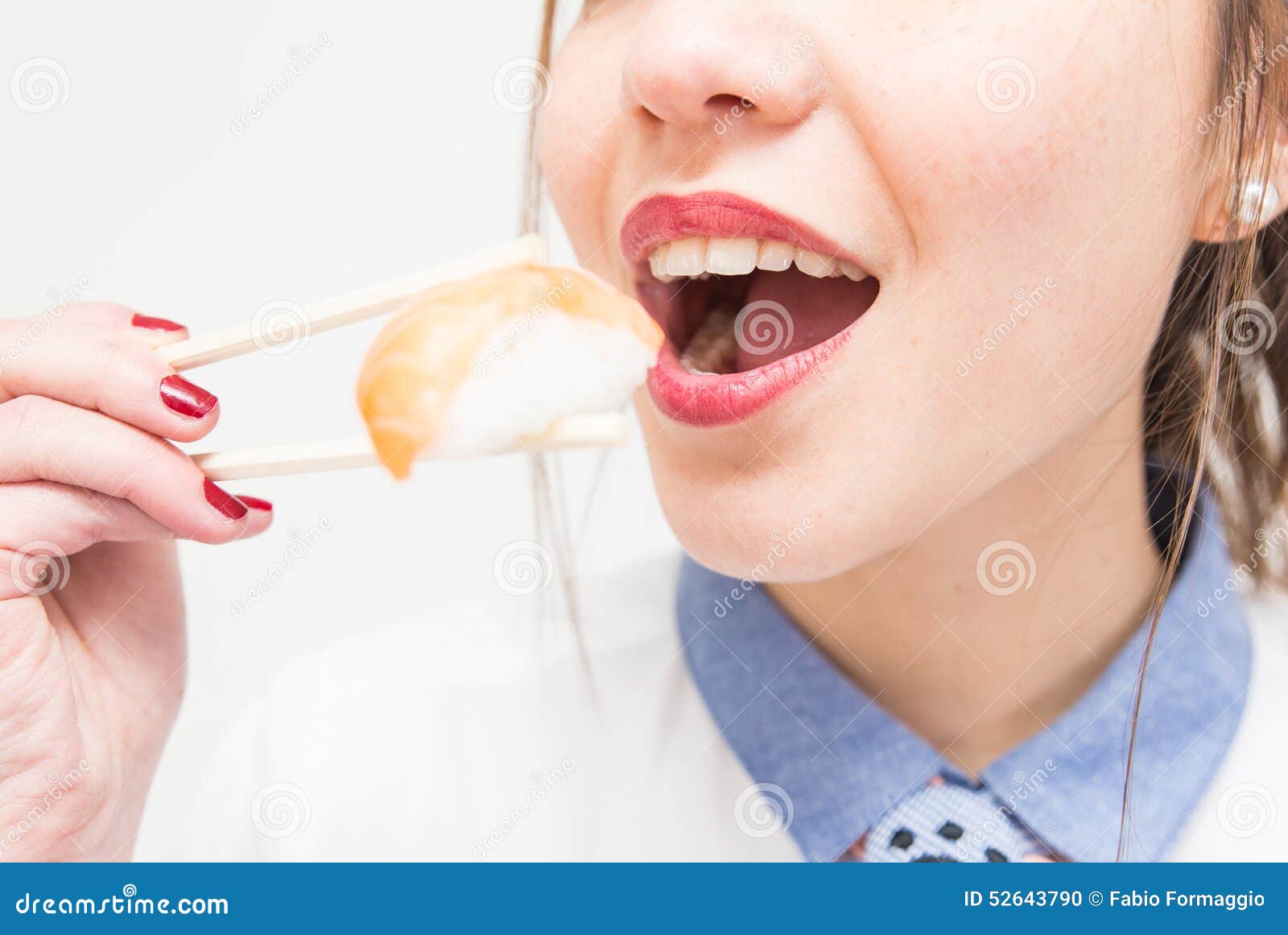 Sushi stock photo. Image of asian, chopstick, close, mouth - 52643790