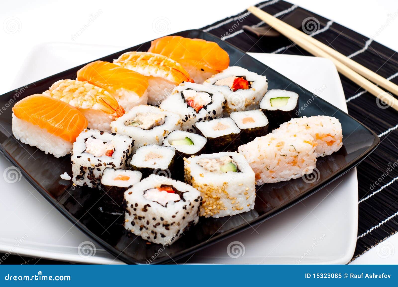 Sushi assortment isolated stock image. Image of delicatessen - 15323085