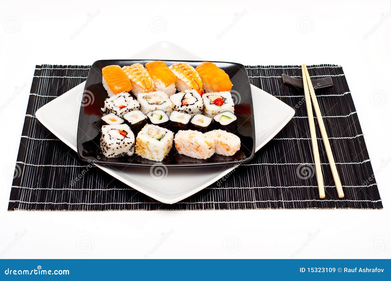 Sushi assortment isolated stock image. Image of background - 15323109
