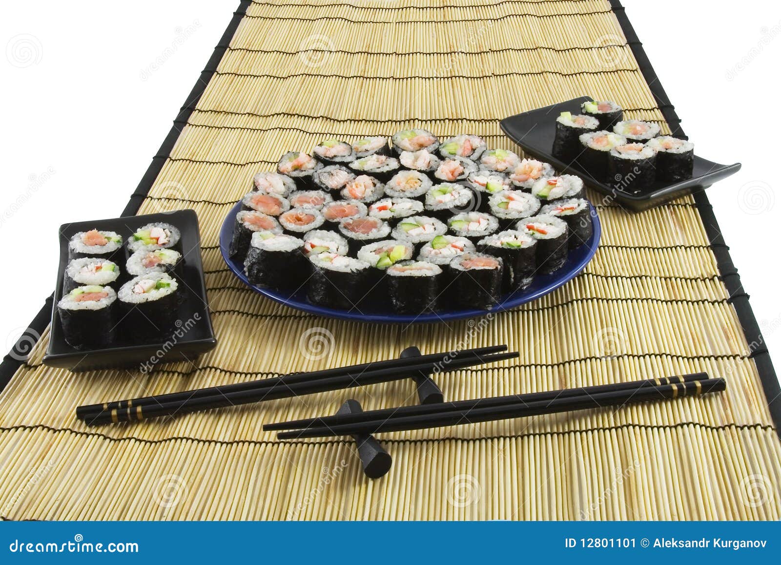 Sushi on a bamboo mat stock image. Image of culture, sashimi - 12801101