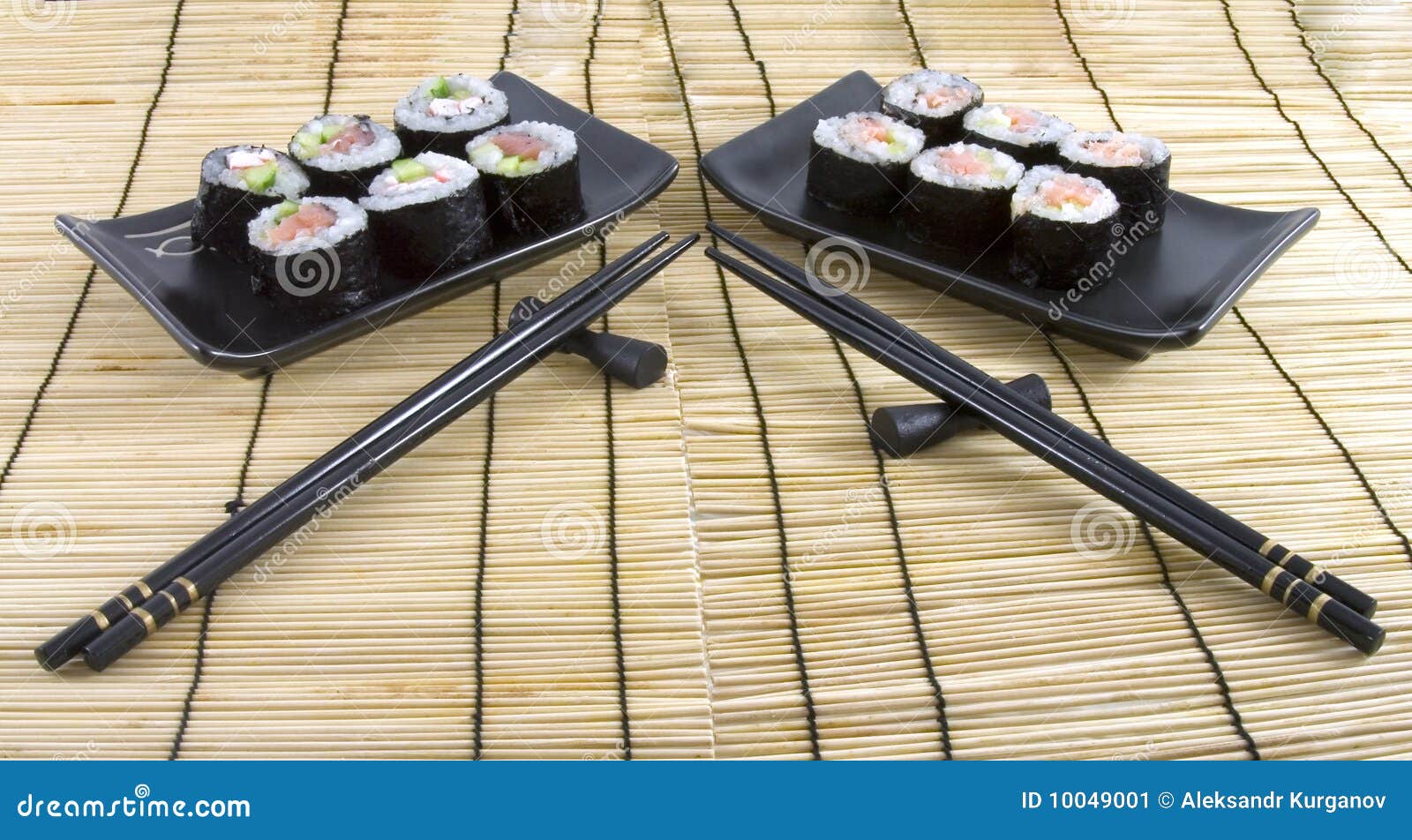 Sushi on a Bamboo Mat Background Stock Image - Image of salmon, china ...