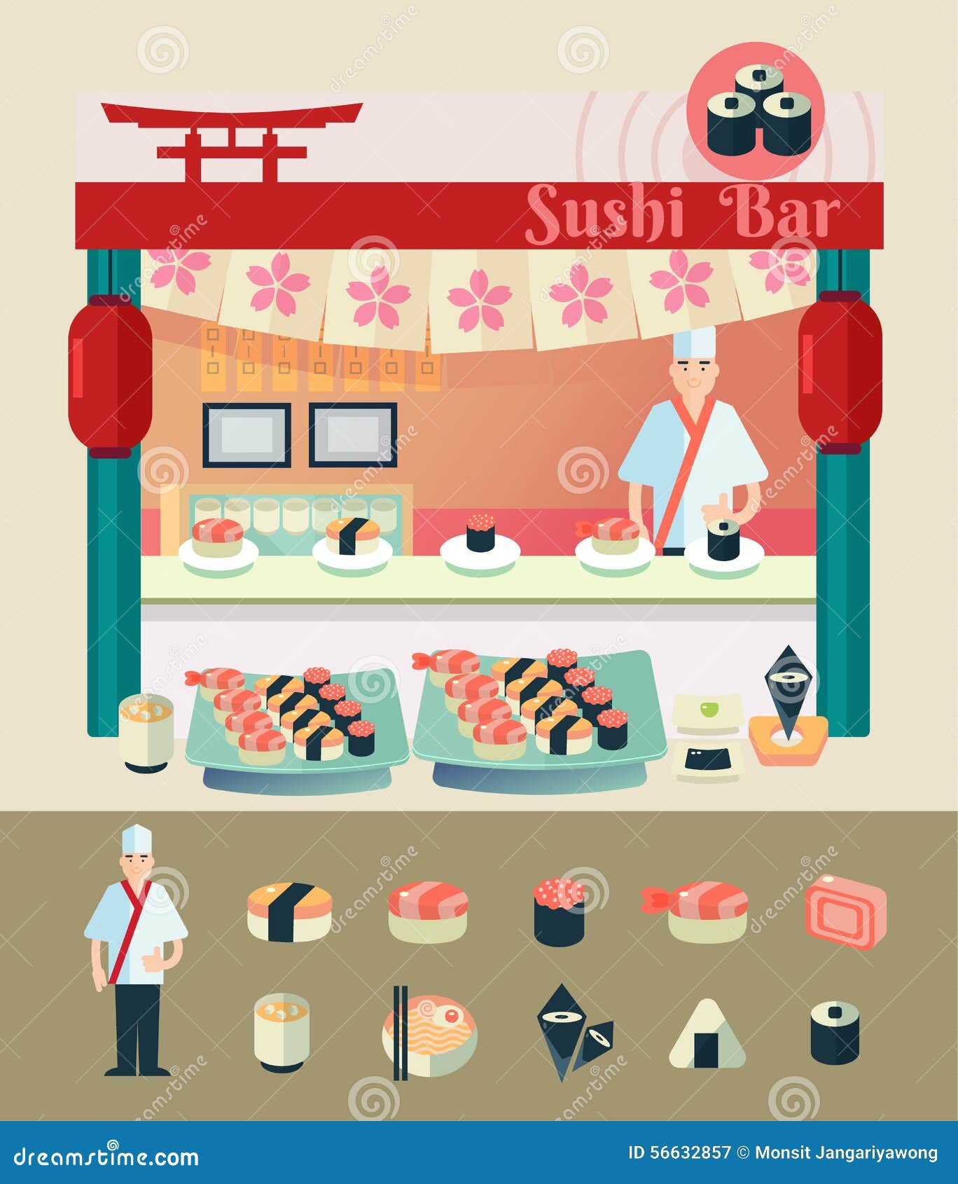 Sushi Bar Cartoon Vector Illustration Stock Vector - Illustration of ...