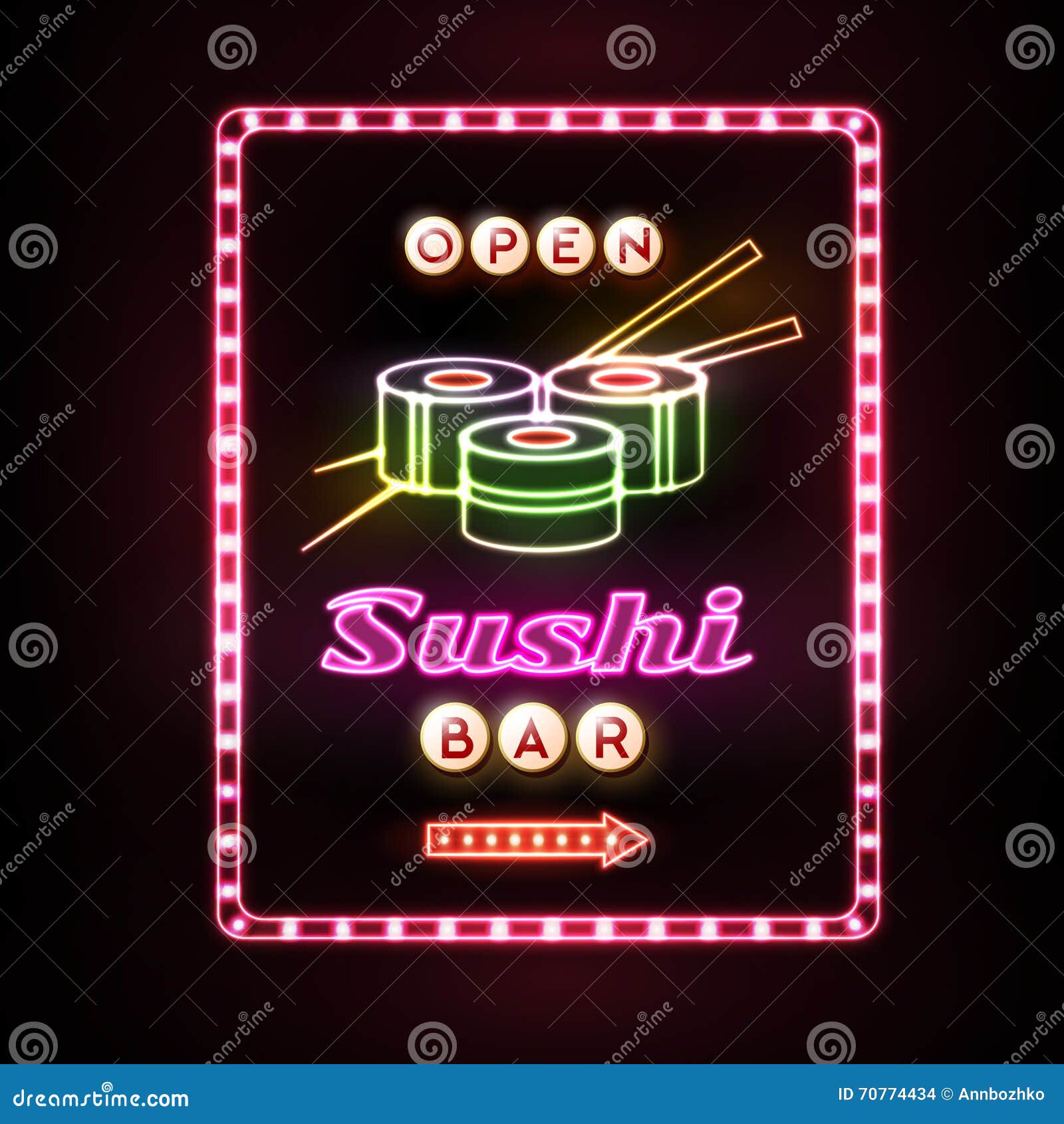 Sushi bar neon sign stock vector. Illustration of icon - 70774434
