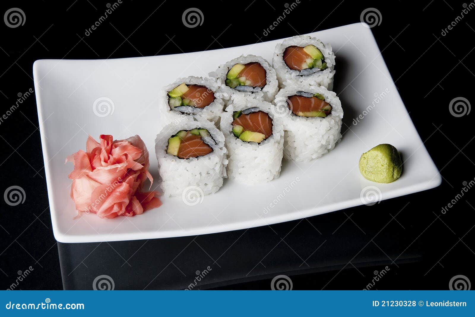 Sushi on black stock photo. Image of japan, wassabi, cuisine - 21230328