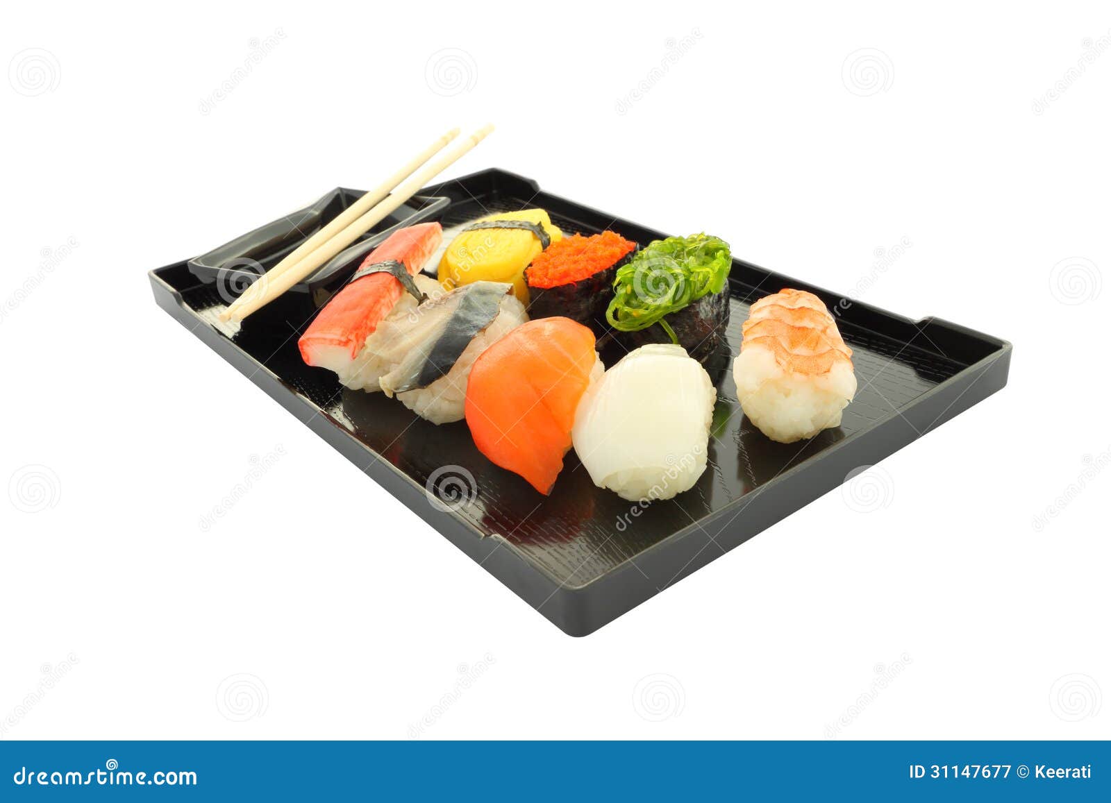 Sushi Black Rectangle Plate Focus Near Stock Image - Image of gourmet ...