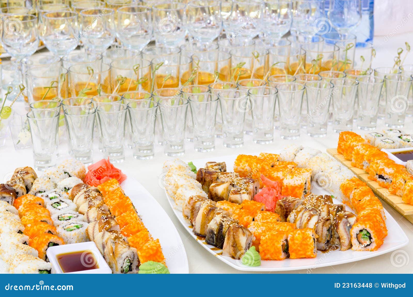 Sushi buffet stock photo. Image of drink, indoors, cuisine - 23163448