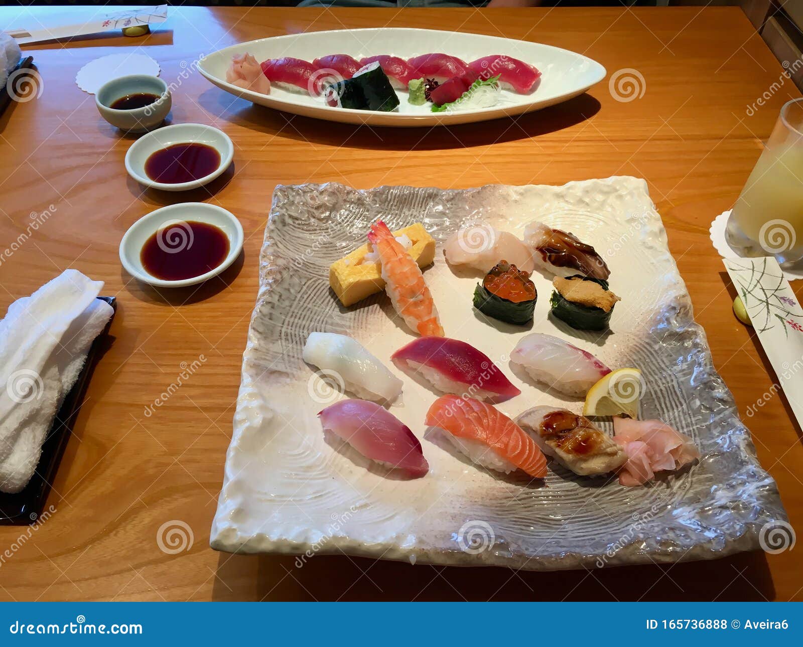 Sushi Buffet in Japanese Restaurant Stock Photo - Image of beef ...