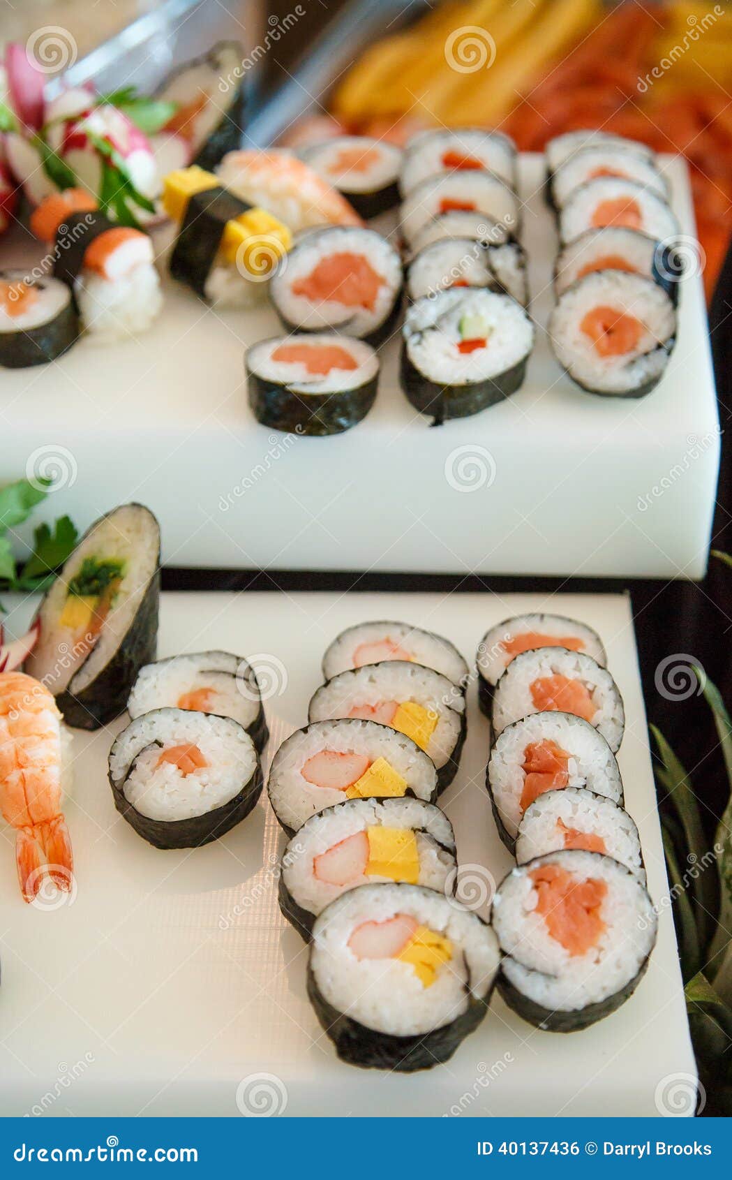 Sushi on Buffet Vertical stock photo. Image of tuna, tasty - 40137436