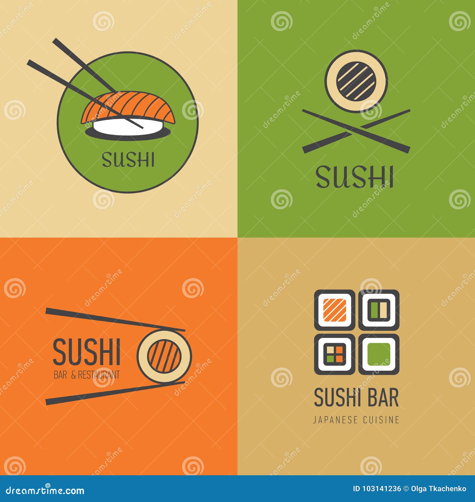 Sushi Cafe Logotypes Vector Set. Logo for Japanese Restaurant Stock ...