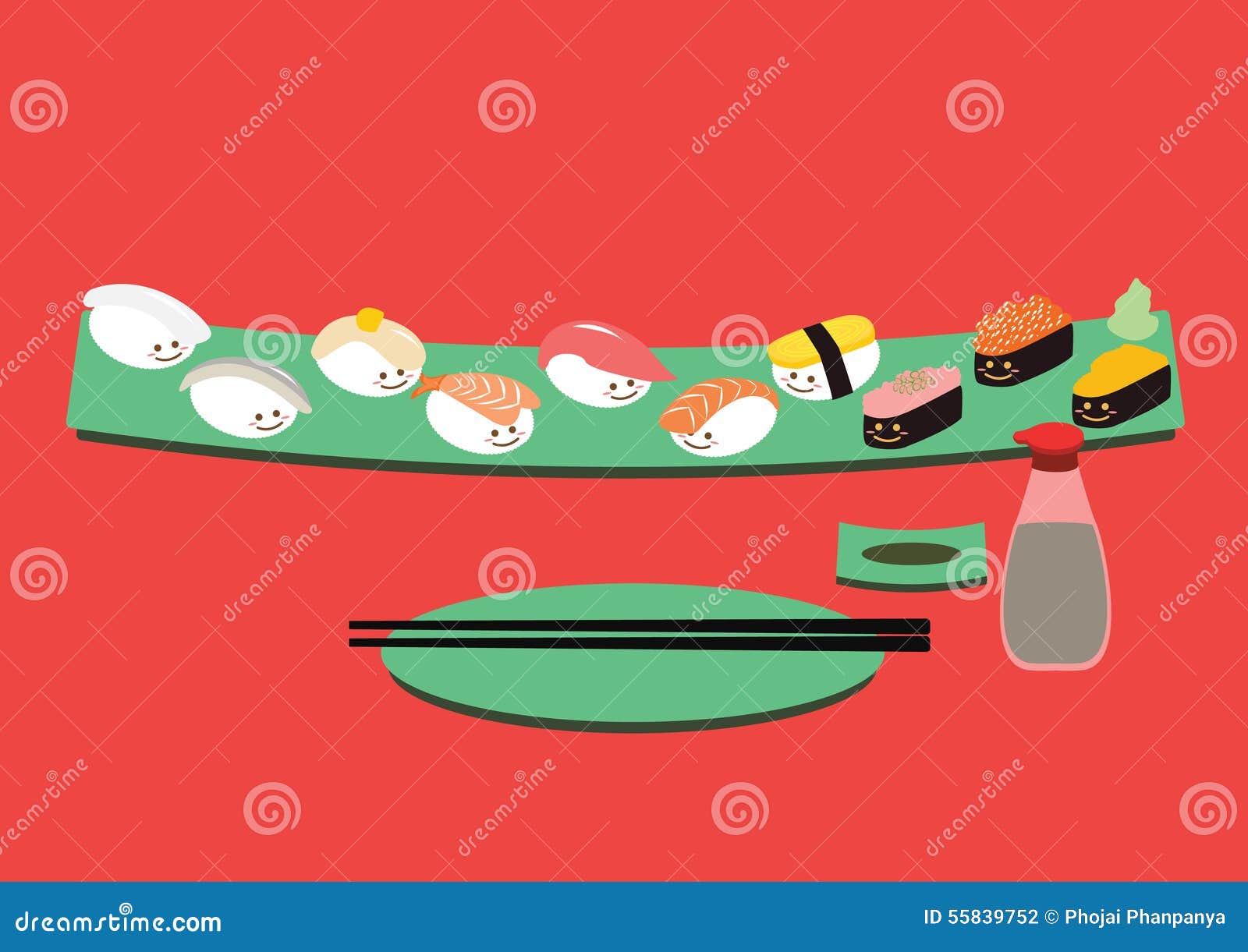 Sushi Cartoon stock vector. Illustration of meat, cute - 55839752