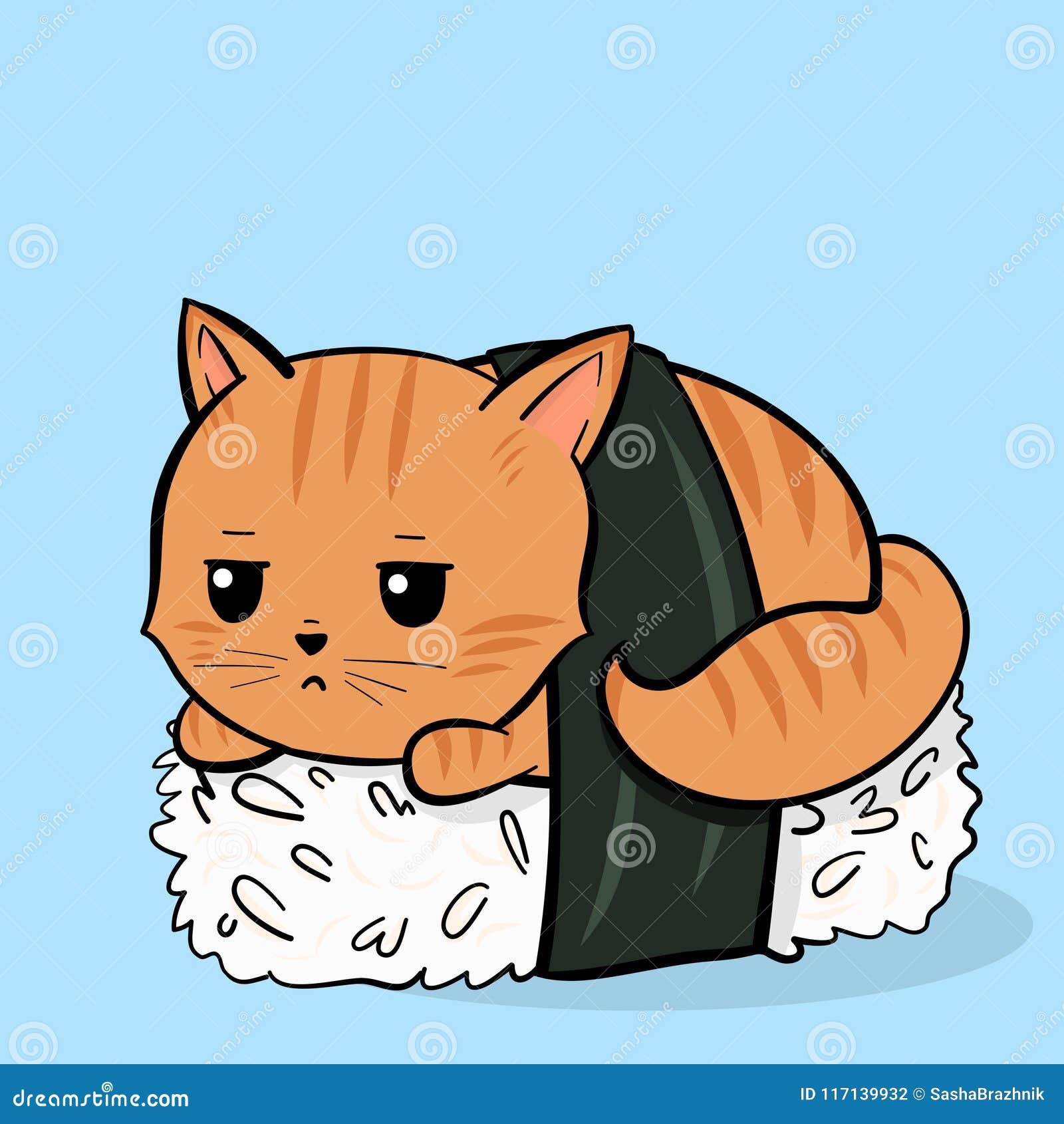 Kitten And Sushi Watercolor Drawing Royalty-Free Stock Photo ...