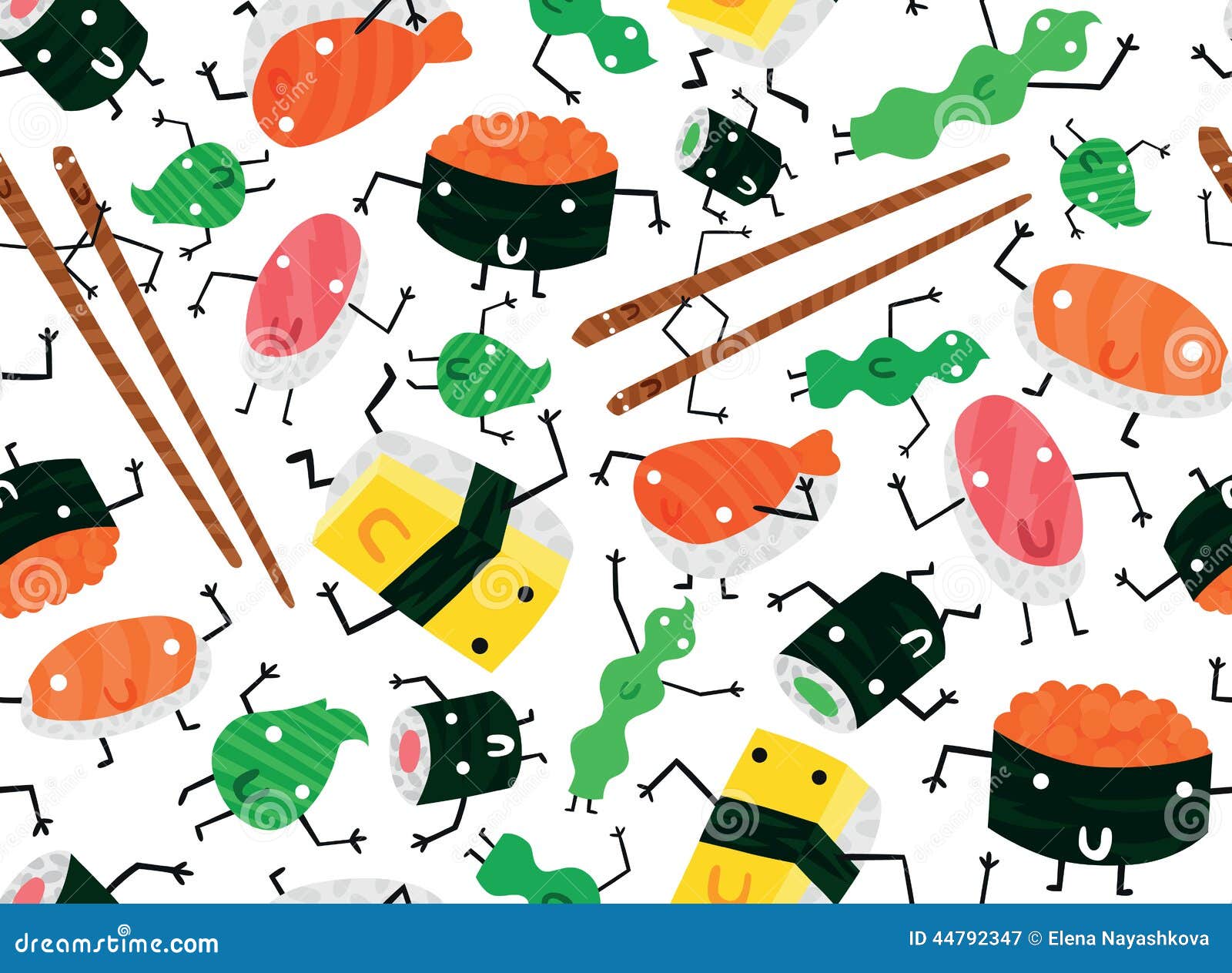 Sushi Characters Seamless Background Stock Illustration - Illustration ...