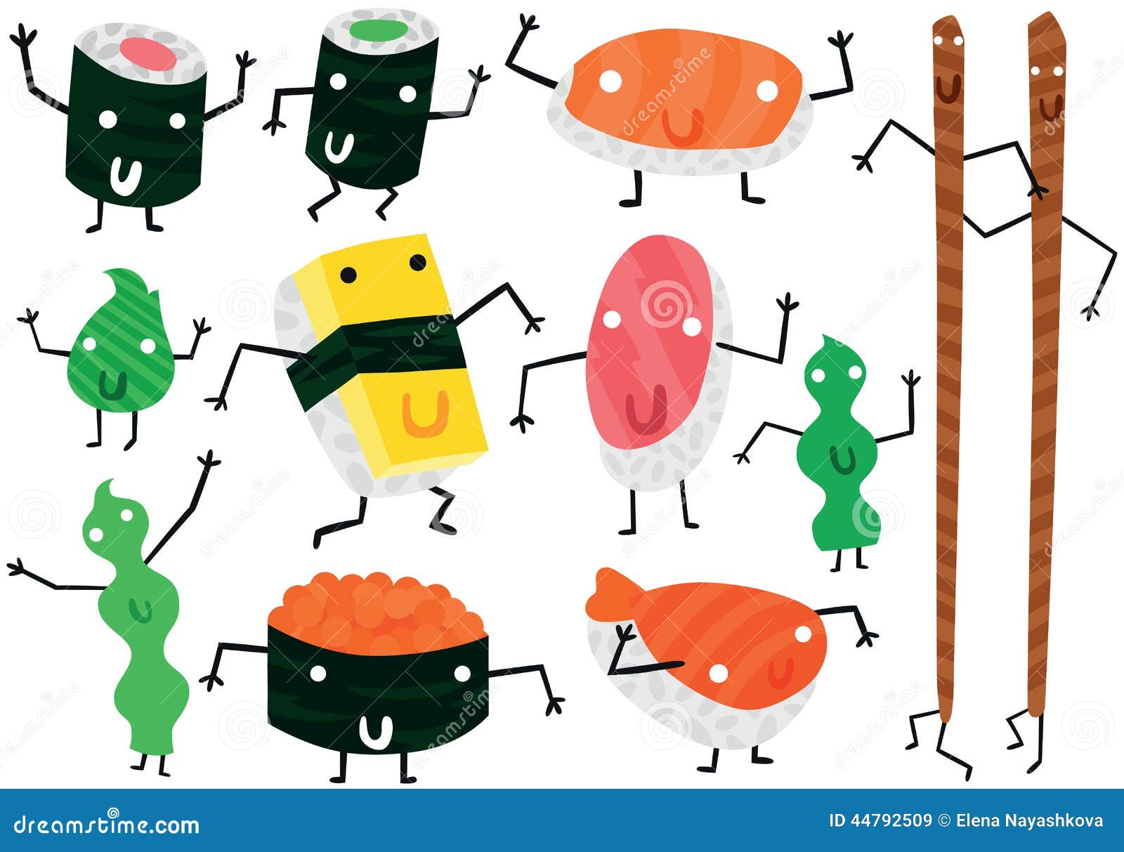 Sushi Characters Set with Faces, Arms and Legs Stock Illustration ...