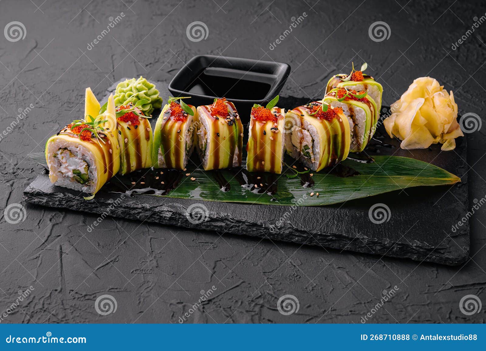 Sushi Cheese Rolls In Plastic Box On Wooden Table. Top View. Sushi For ...