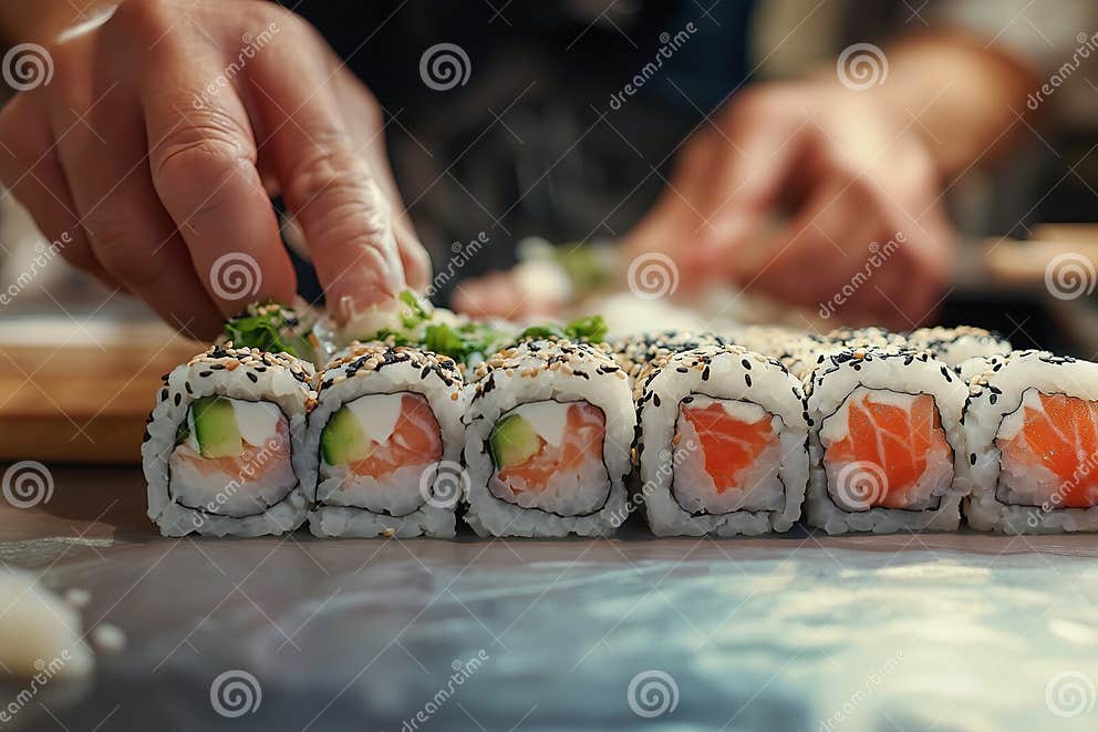 Sushi Chef Making Sushi in the Restaurant Kitchen Stock Photo - Image ...