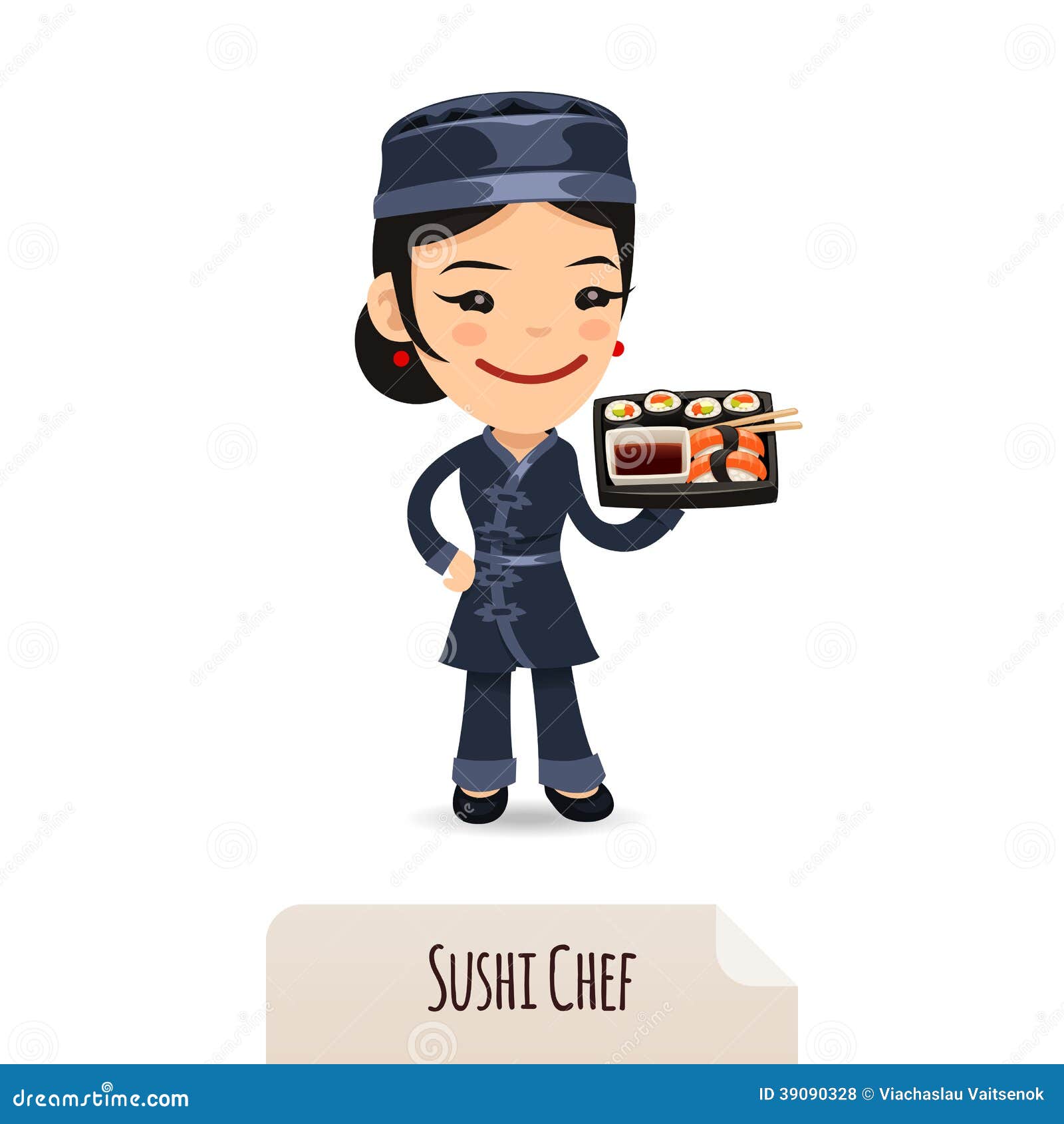 Sushi Chef with Tray stock vector. Illustration of cheerful - 39090328