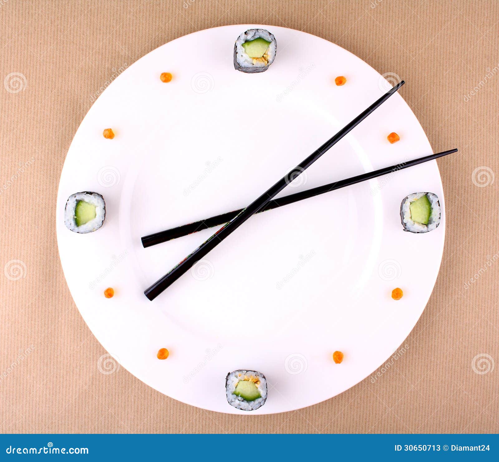 Sushi Clock, Time Concept with Caviar on a White Plate Stock Image ...