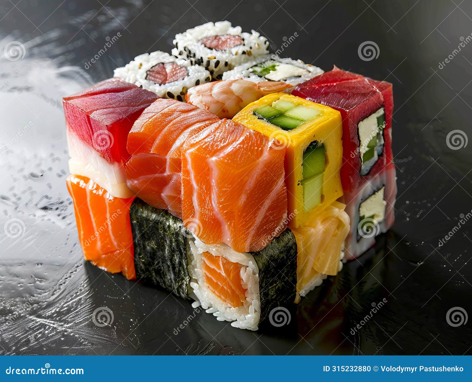A Sushi Cube with Different Types of Fish Stock Photo - Image of fish ...