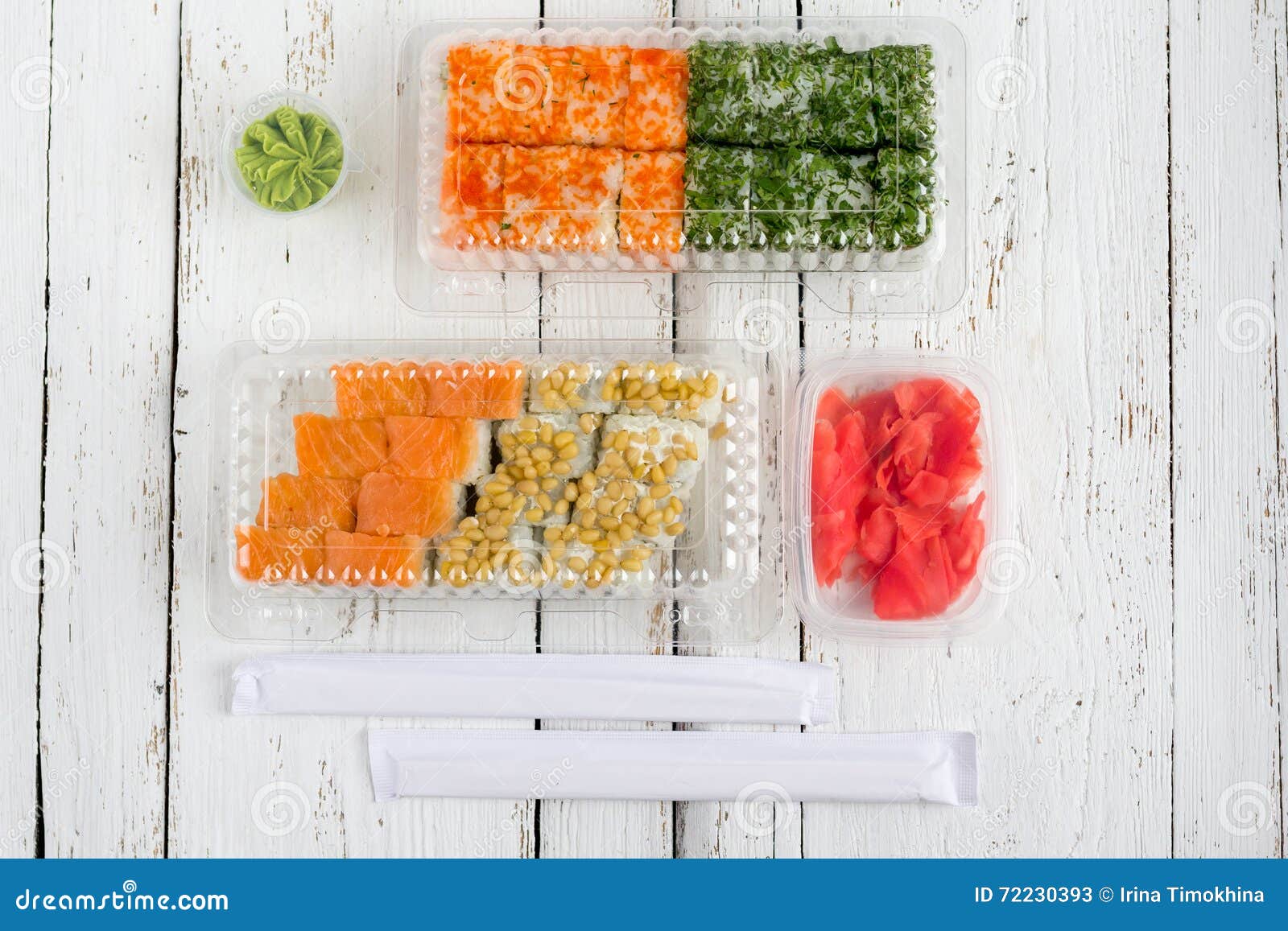 Sushi Delivery Set Packaging with Wasabi and Ginger Stock Image - Image ...