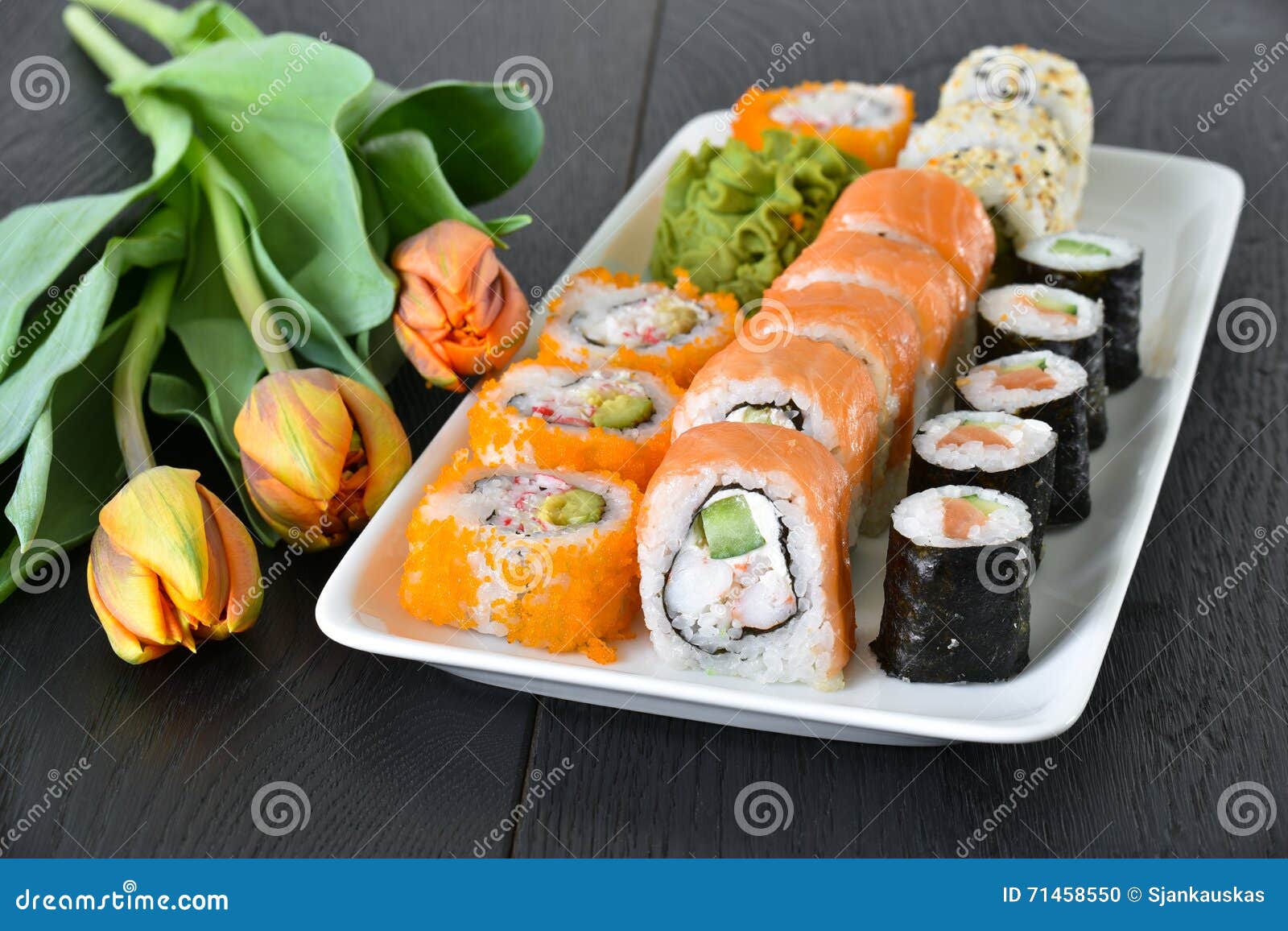 Sushi dinner setting stock photo. Image of japan, caviar - 71458550