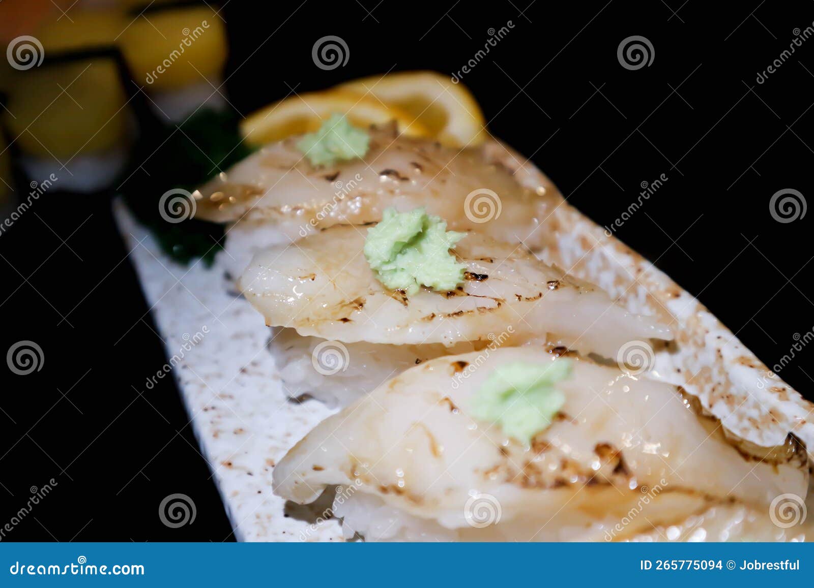 Sushi or Engawa Sushi or Fish Sushi, Rice Topped with Engawa or Fish ...