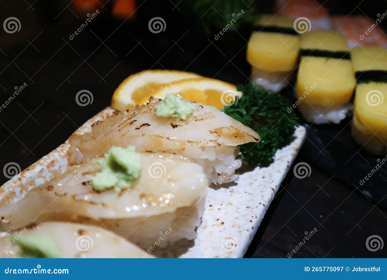 Sushi or Engawa Sushi or Fish Sushi, Rice Topped with Engawa or Fish ...