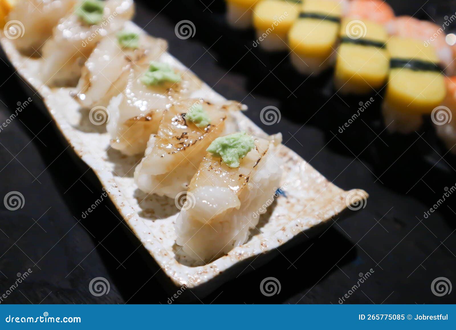 Sushi or Engawa Sushi or Fish Sushi, Rice Topped with Engawa or Fish ...