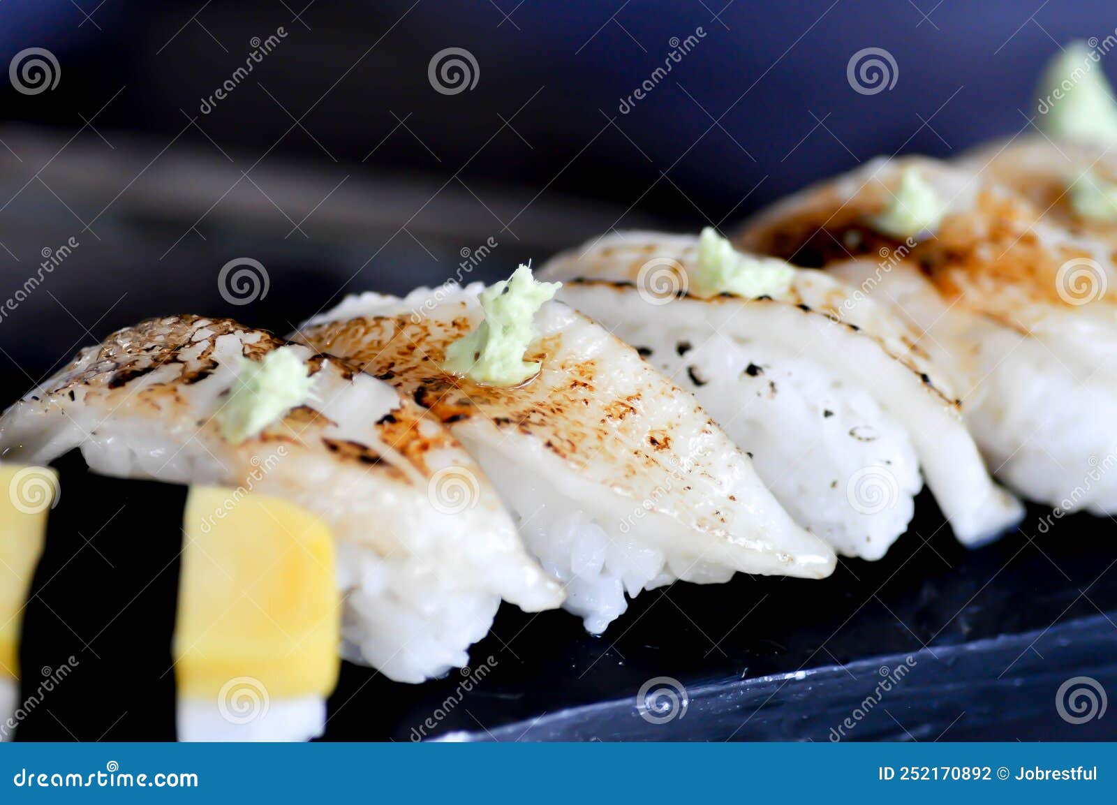 Sushi or Engawa Sushi or Fish Sushi, Rice Topped with Engawa or Fish ...