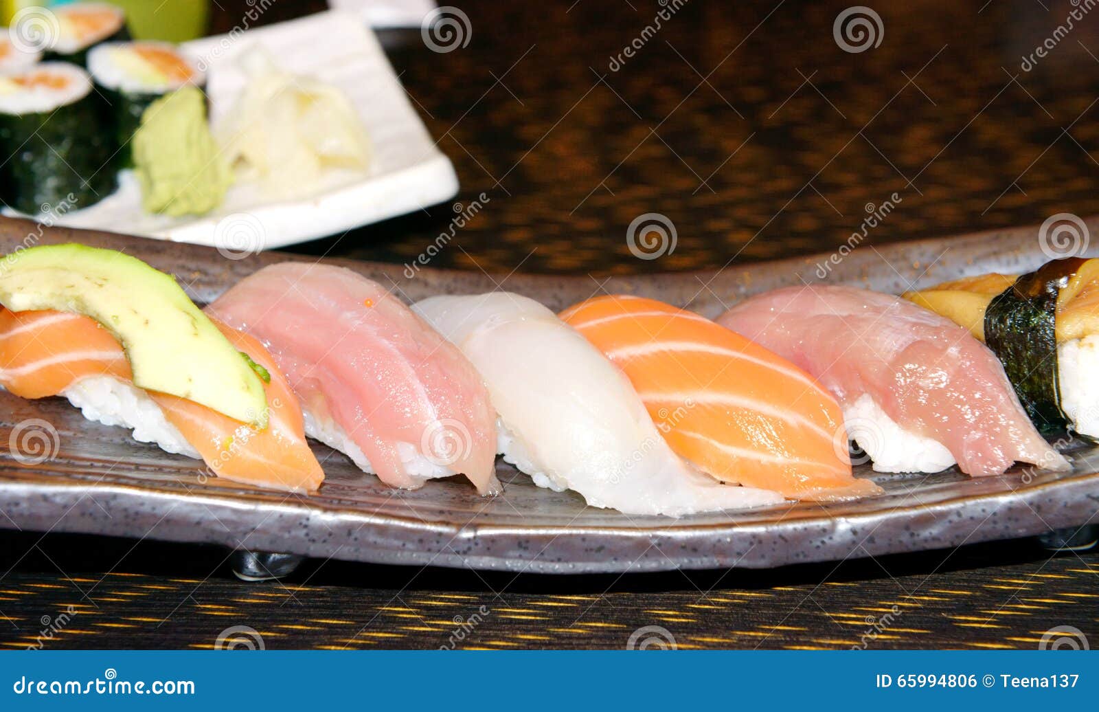 Sushi with fish and meat stock photo. Image of lunch - 65994806