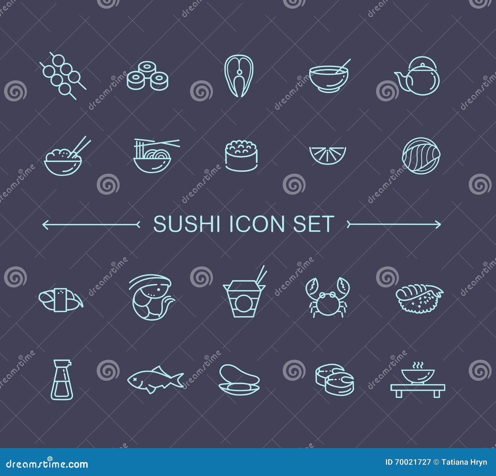 Sushi Icon Collection Vector Stock Vector - Illustration of marine ...