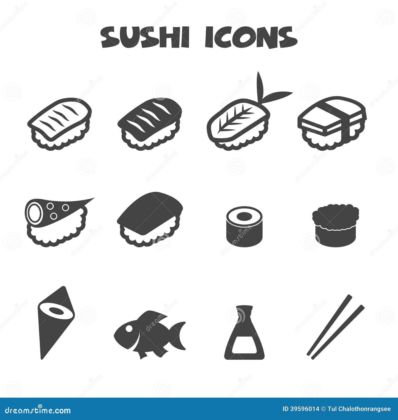 Sushi Icons Vector Set. Seafood Black Symbols | CartoonDealer.com #61114747