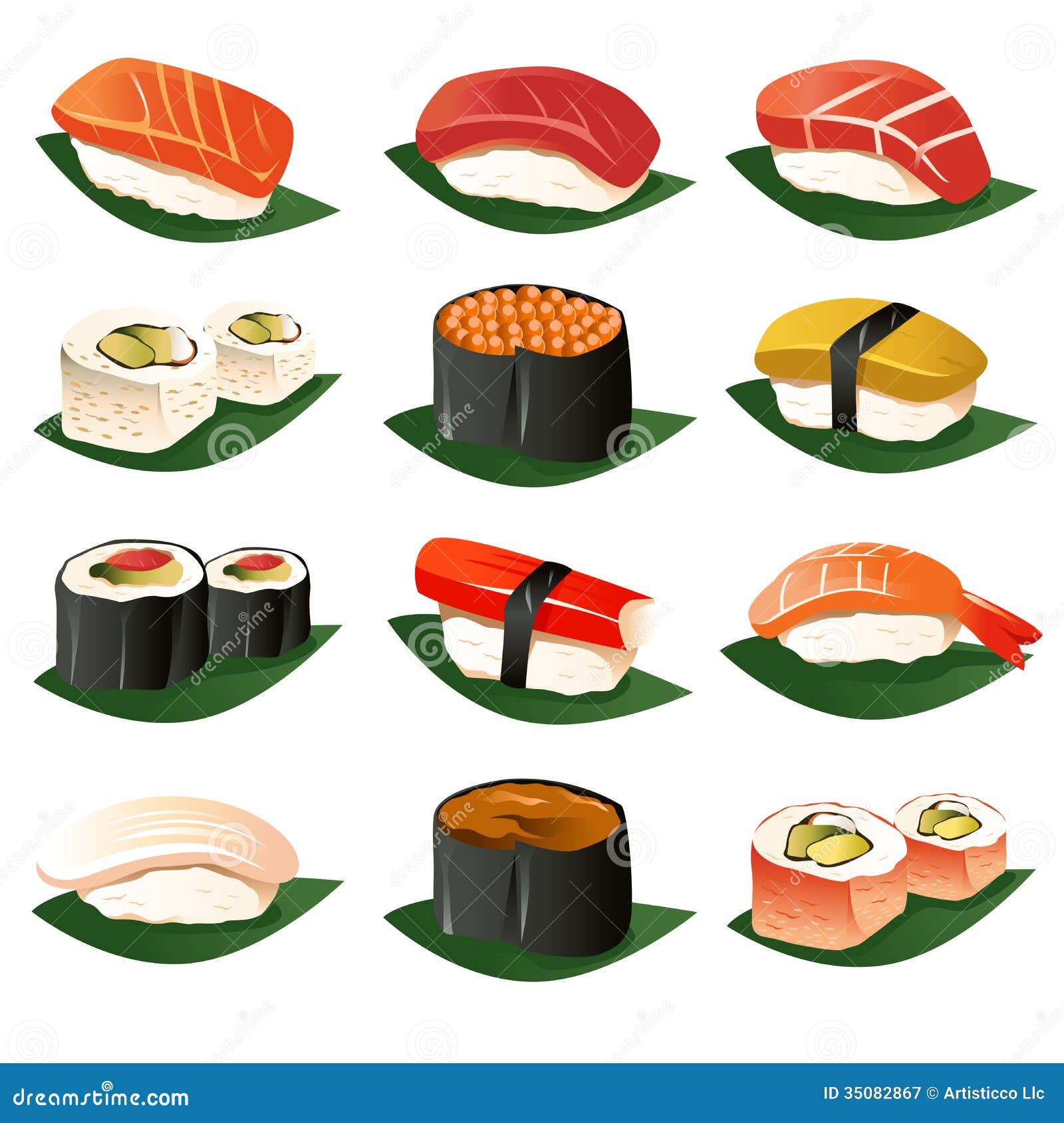 Sushi icons stock vector. Illustration of icon, rolled - 35082867