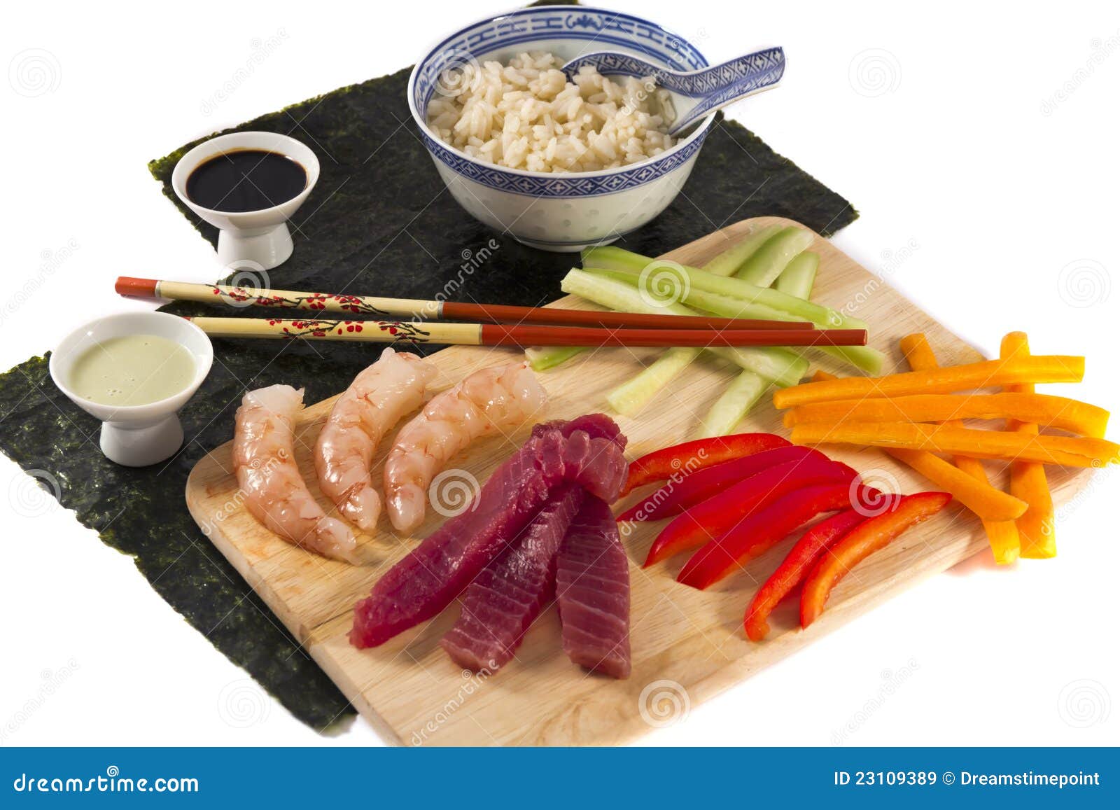 Sushi Ingredients Isolated on White Stock Image - Image of cucumber ...