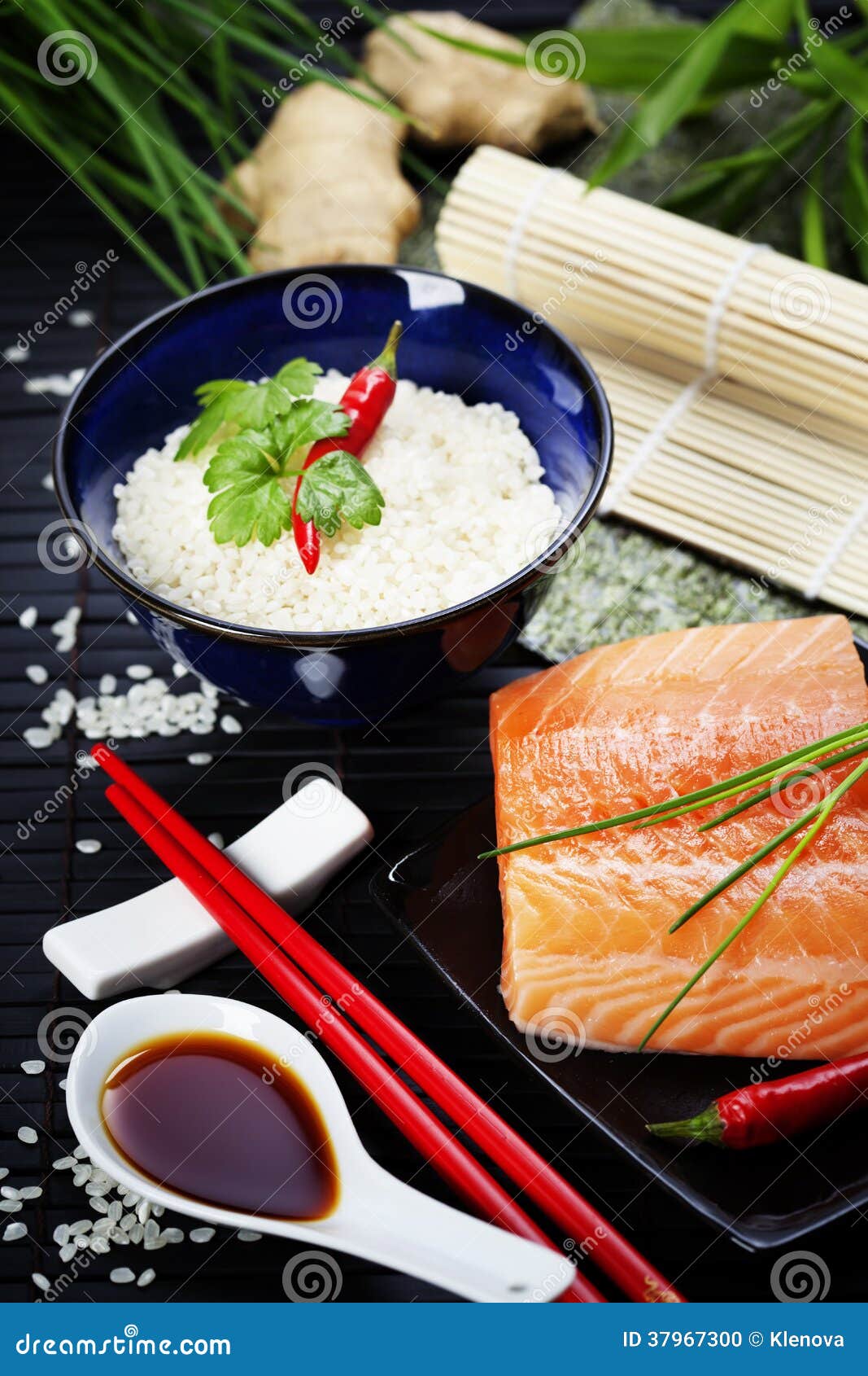 Sushi ingredients stock photo. Image of green, object - 37967300