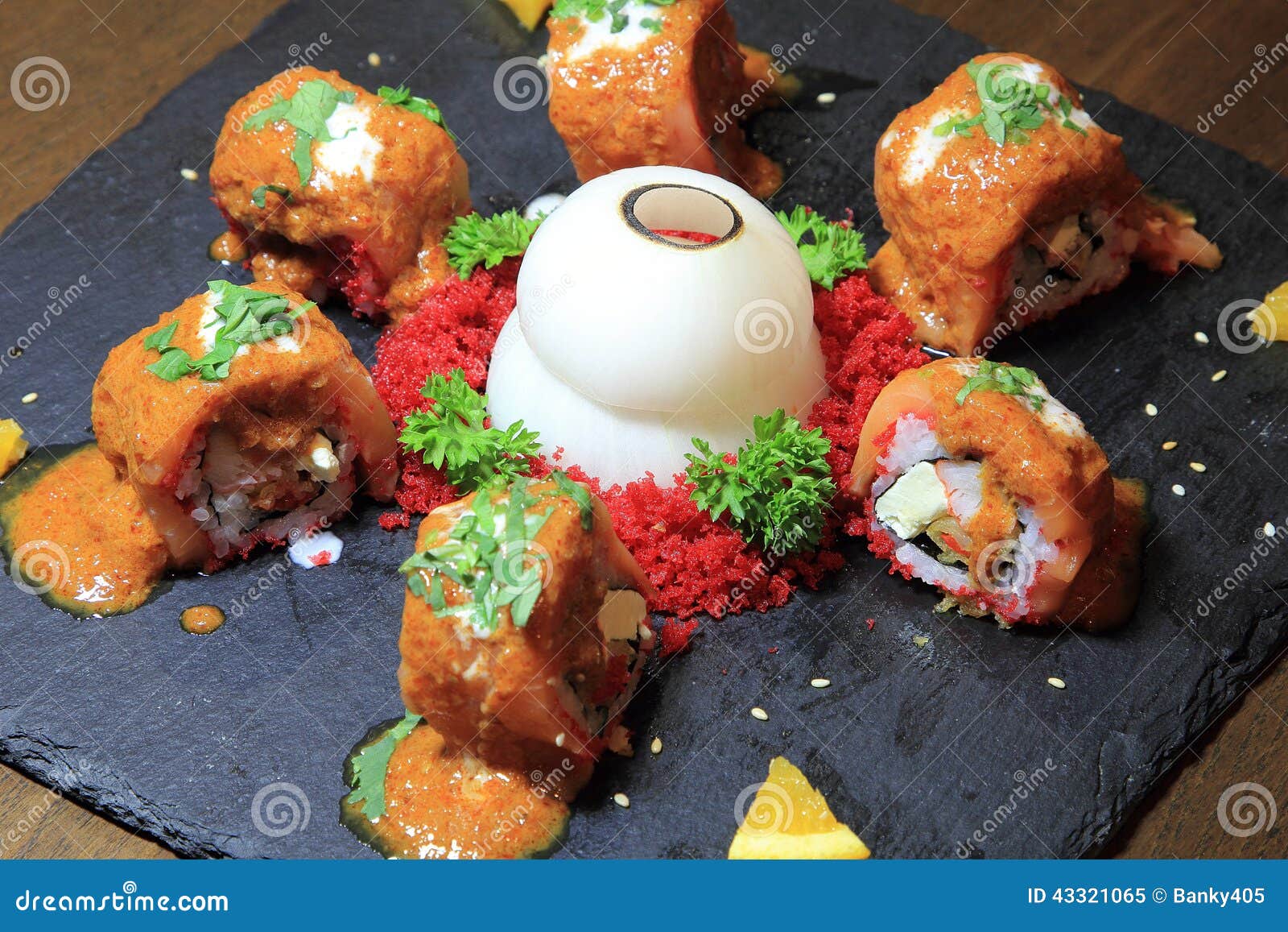 Sushi In A Japan Restaurant. Traditional Kaitenzushi Japanese Food ...