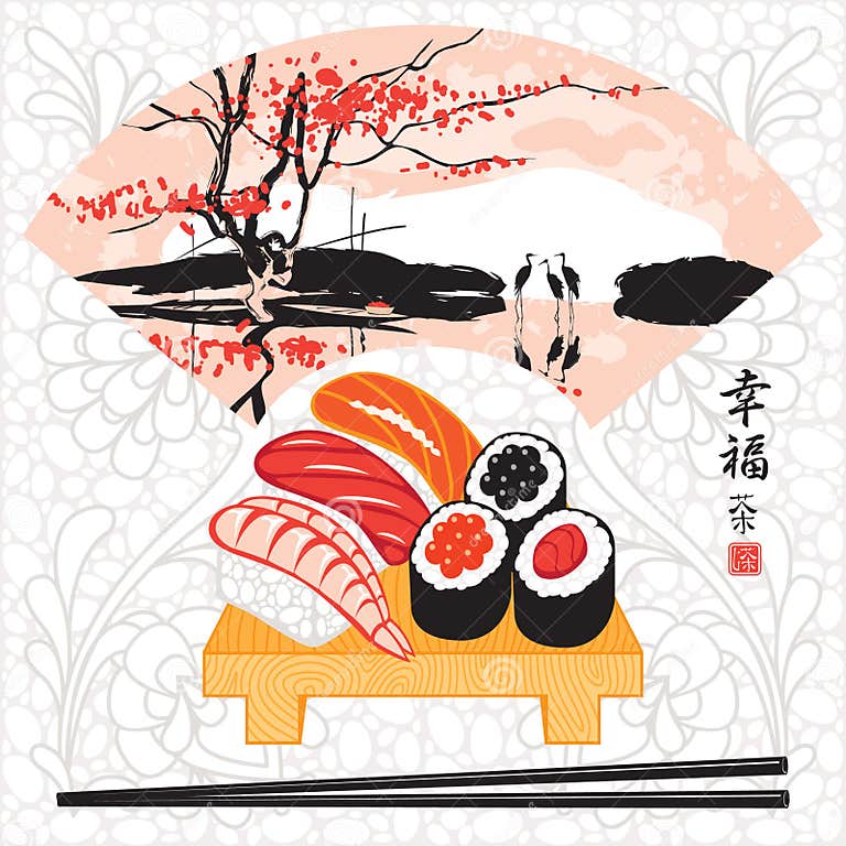 Sushi and landscape stock vector. Illustration of japan - 22112525