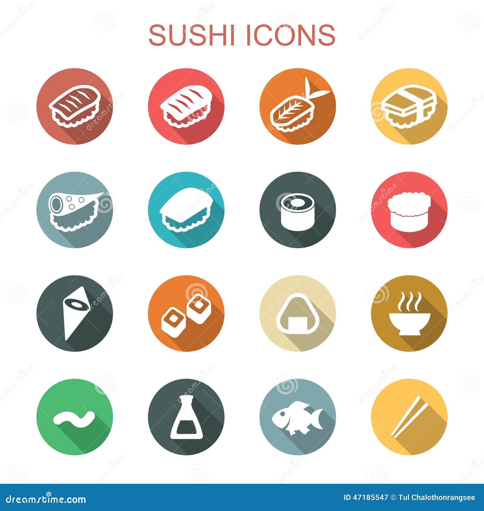 Sushi long shadow icons stock vector. Illustration of delicious - 47185547