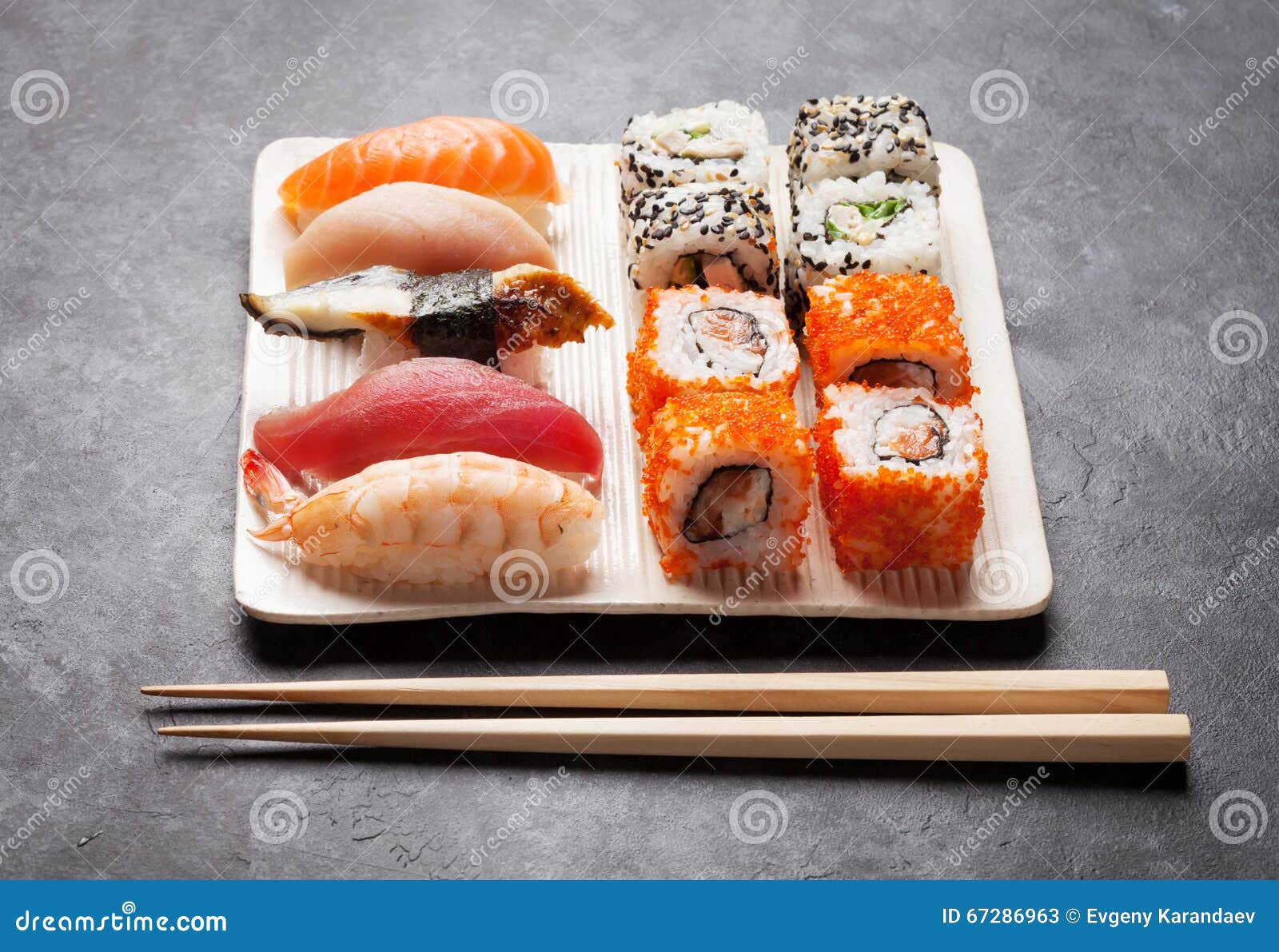 Sushi and maki set stock image. Image of fish, menu, seafood - 67286963