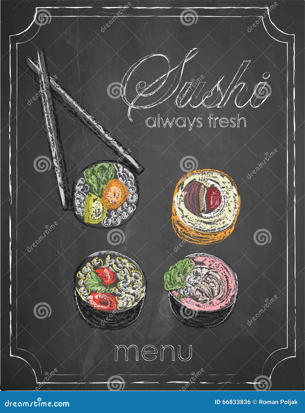 Sushi Menu on Chalkboard Background, Vector, Illustration, Freehand ...