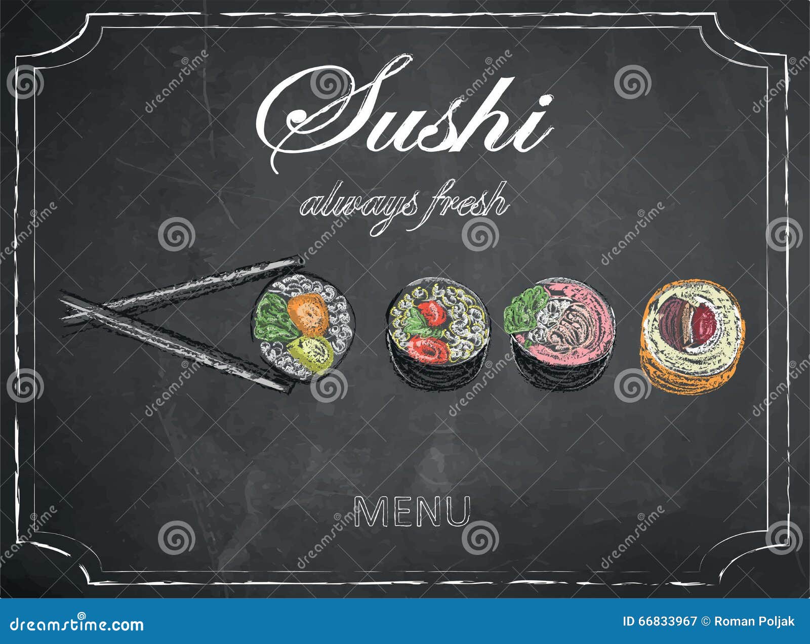 Sushi Menu on Chalkboard Background, Vector, Illustration, Freehand ...