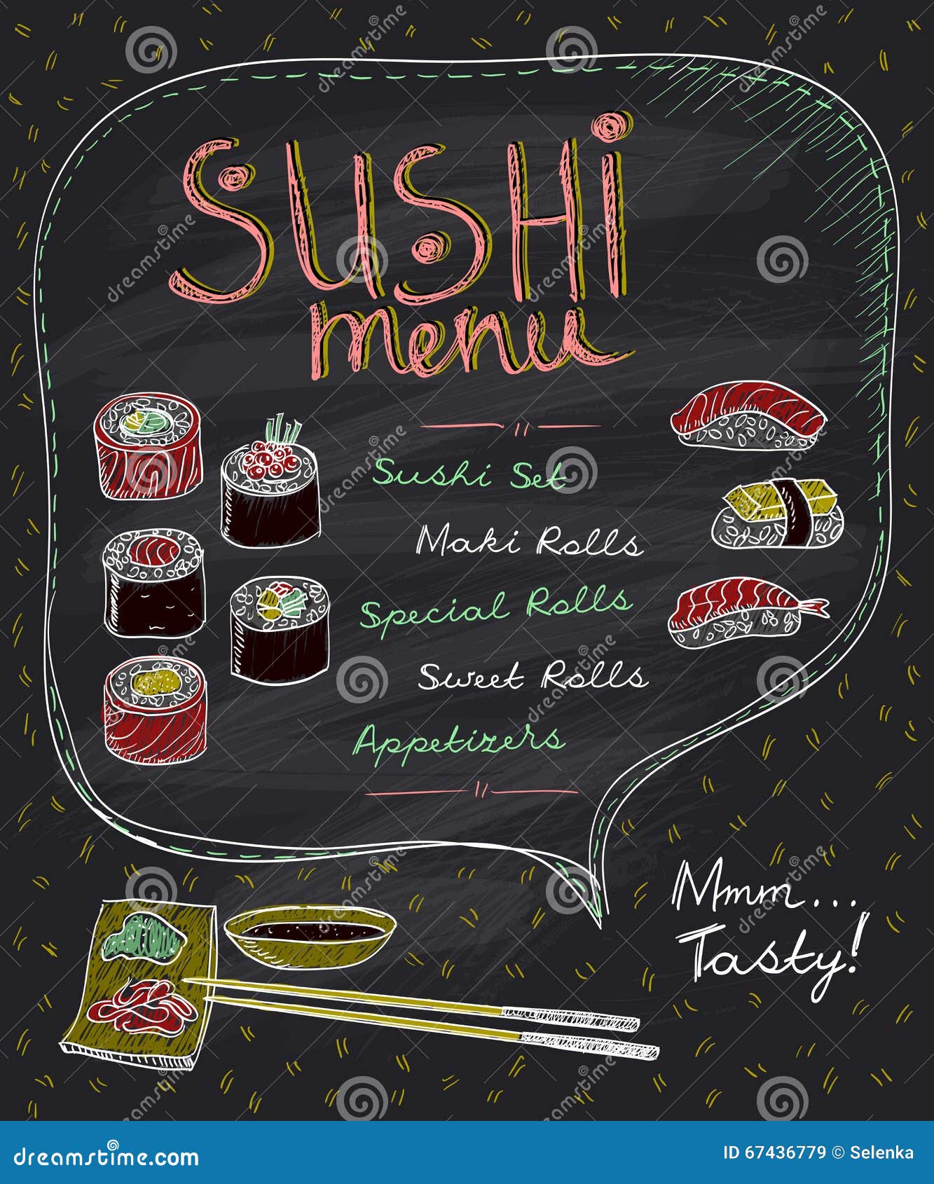 Sushi Menu Design on a Chalkboard Stock Vector - Illustration of ...