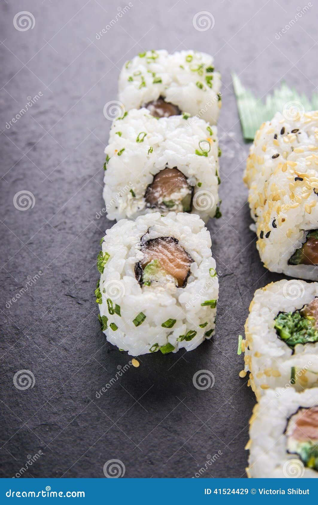 Sushi Outside Roll with Salmon Stock Image - Image of background, diet ...