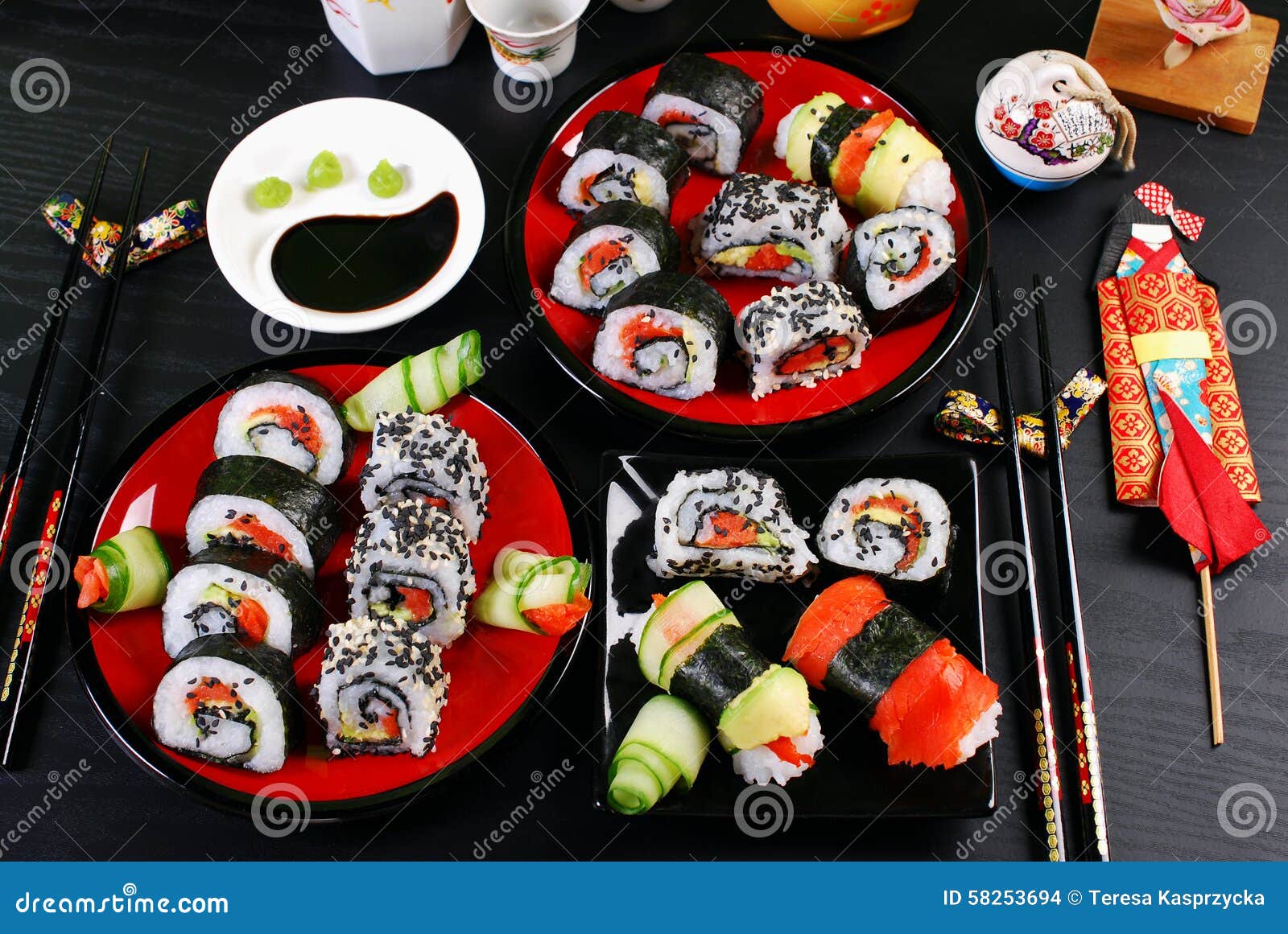 Sushi party table stock photo. Image of japanese, rice - 58253694