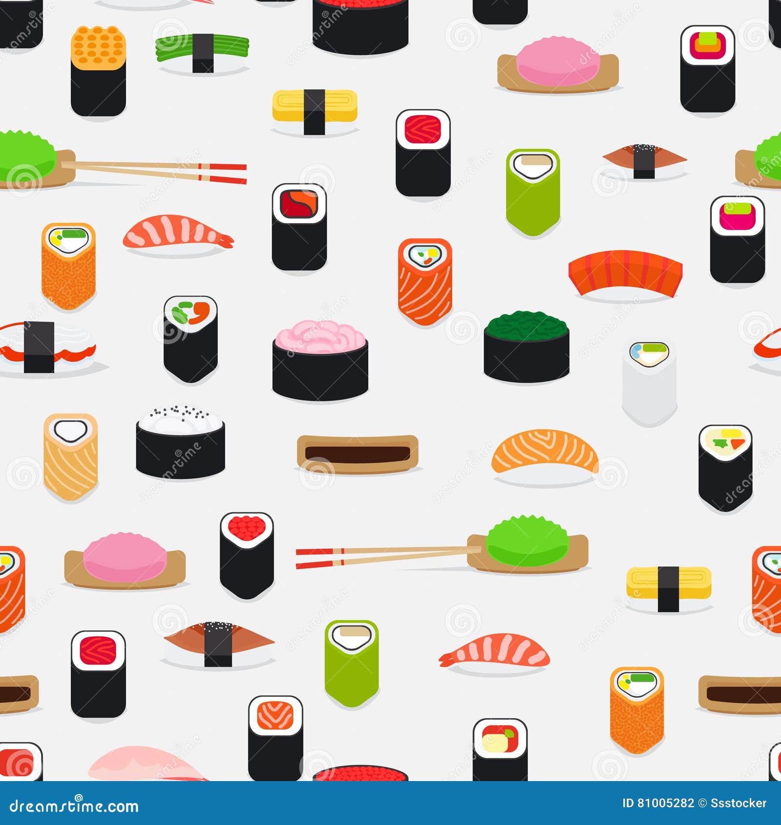 Sushi Pattern with Colorful Flat Elements Stock Vector - Illustration ...