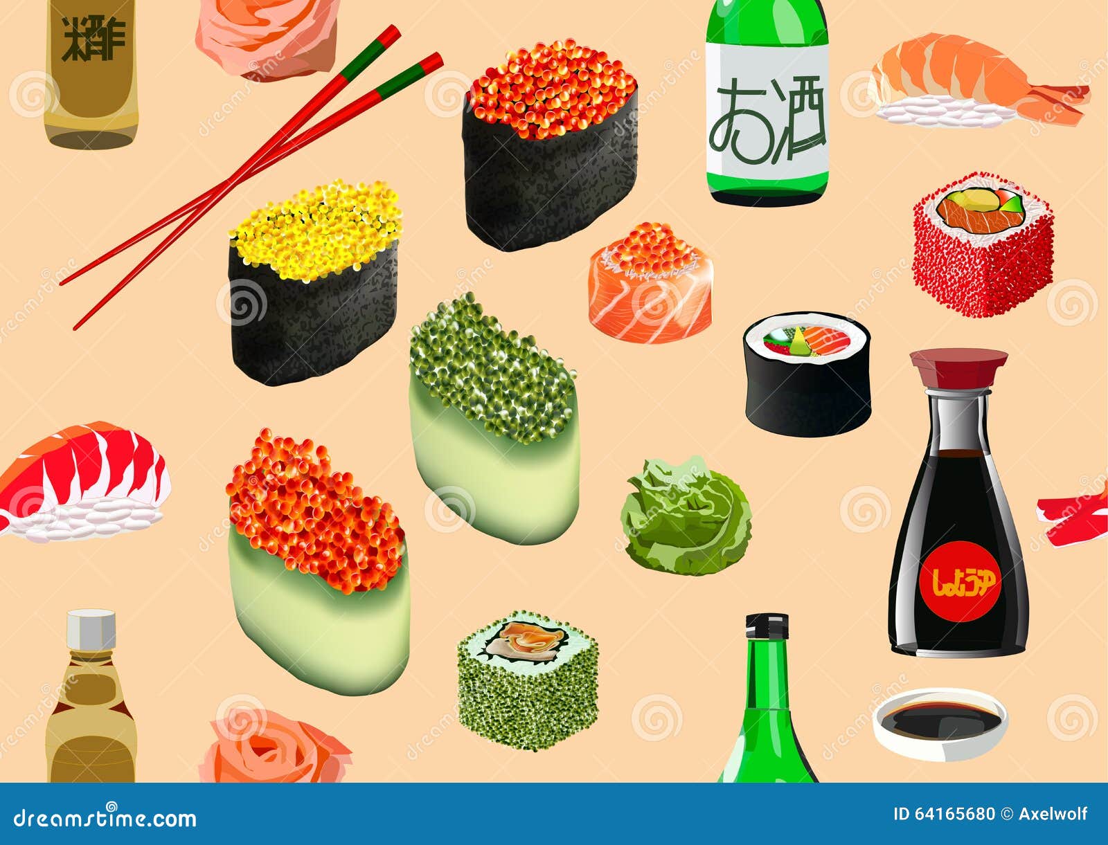 Sushi Pattern Texture, Vector Illustration Stock Vector - Illustration ...