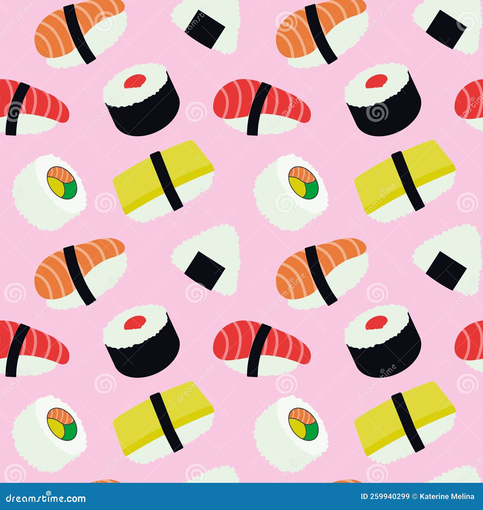Sushi Seamless Pattern, Vector Illustration. Stock Vector ...